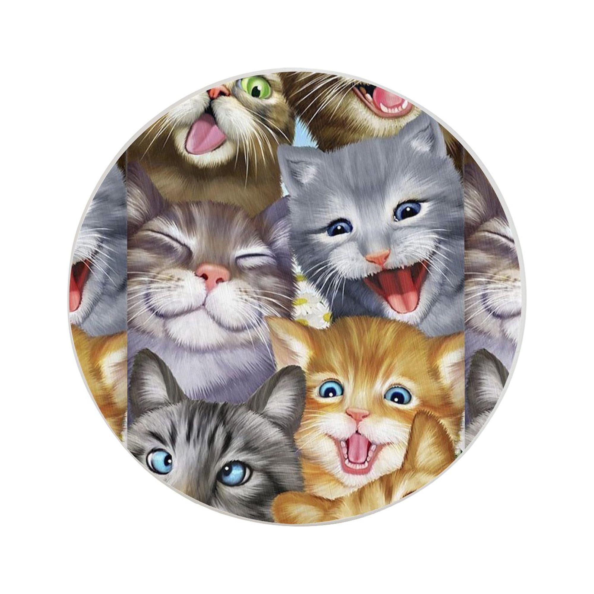 Circular Drink Coasters Set Cats Selfie Beautiful Home Decor Diatomite ...