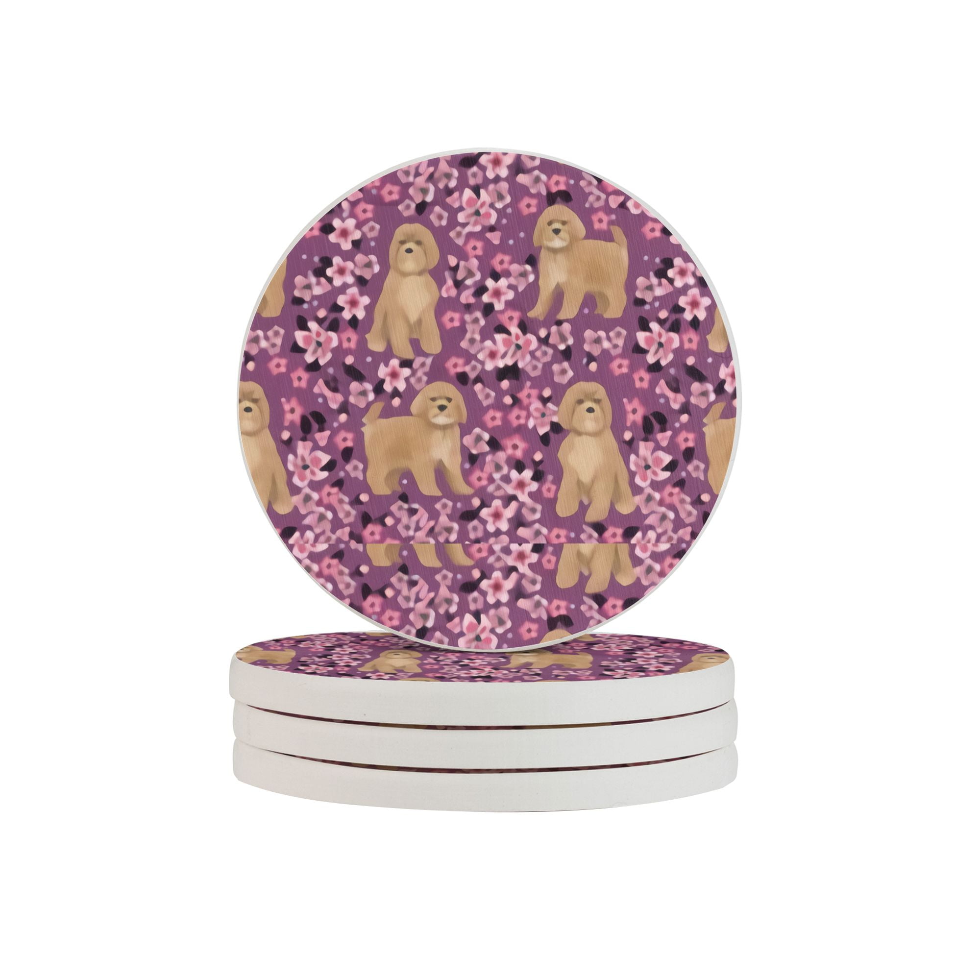 Circular Drink Coasters Set Cavoodle Cherry Blossom Spring Beautiful ...