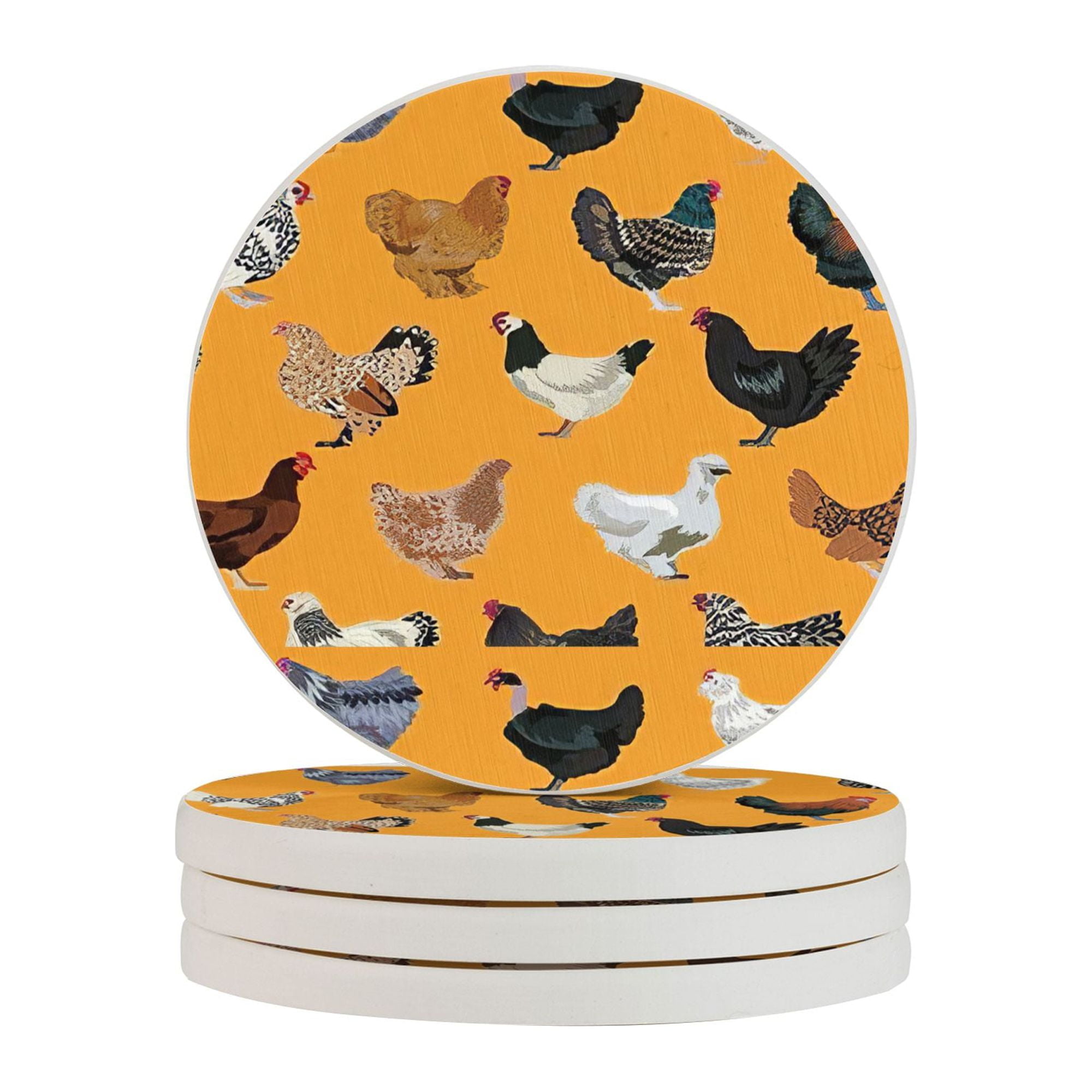 Circular Drink Coasters Set Chicken Breeds Farm Farmhouse Birds Orange ...
