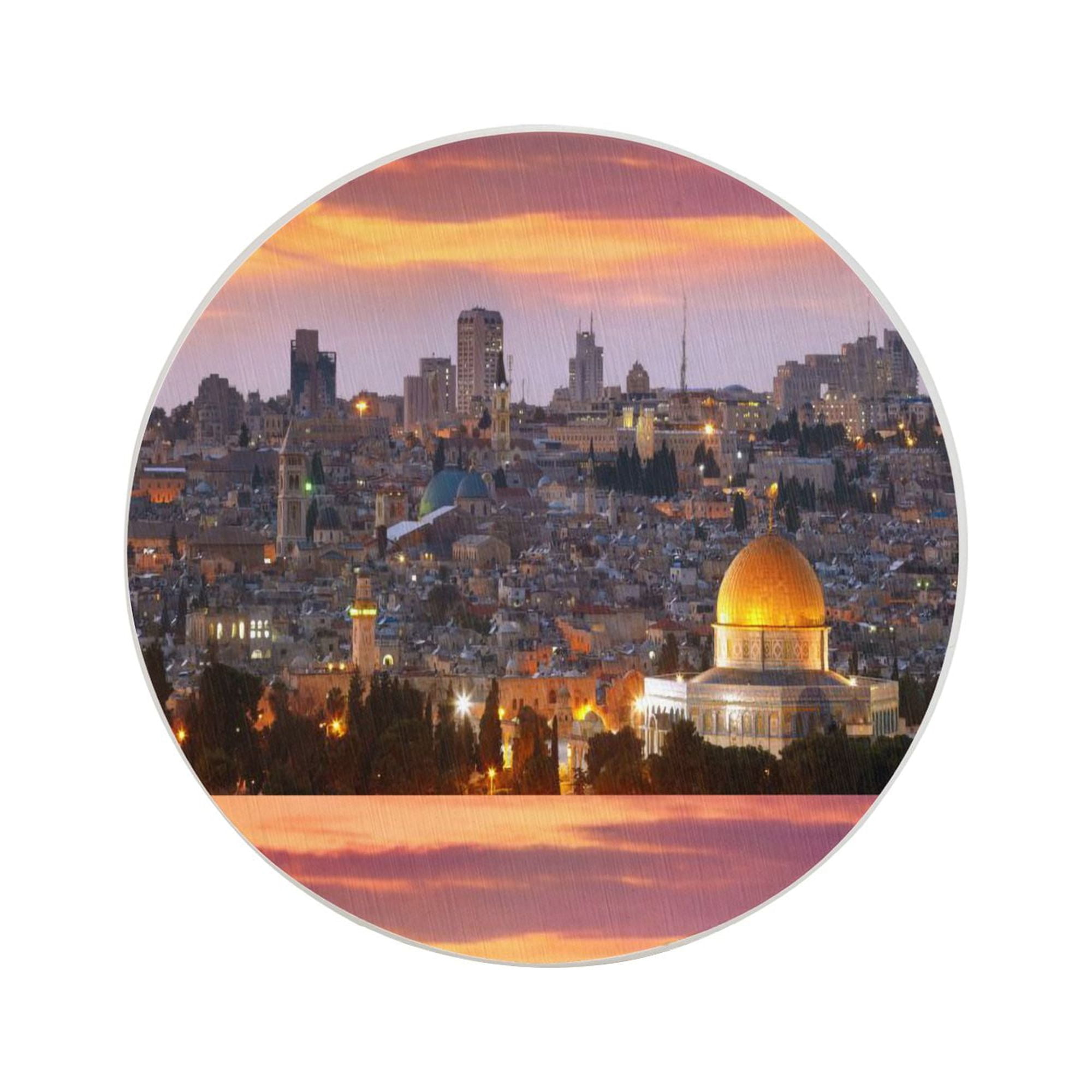 Circular Drink Coasters Set City Center Israel Twilight View Beautiful ...