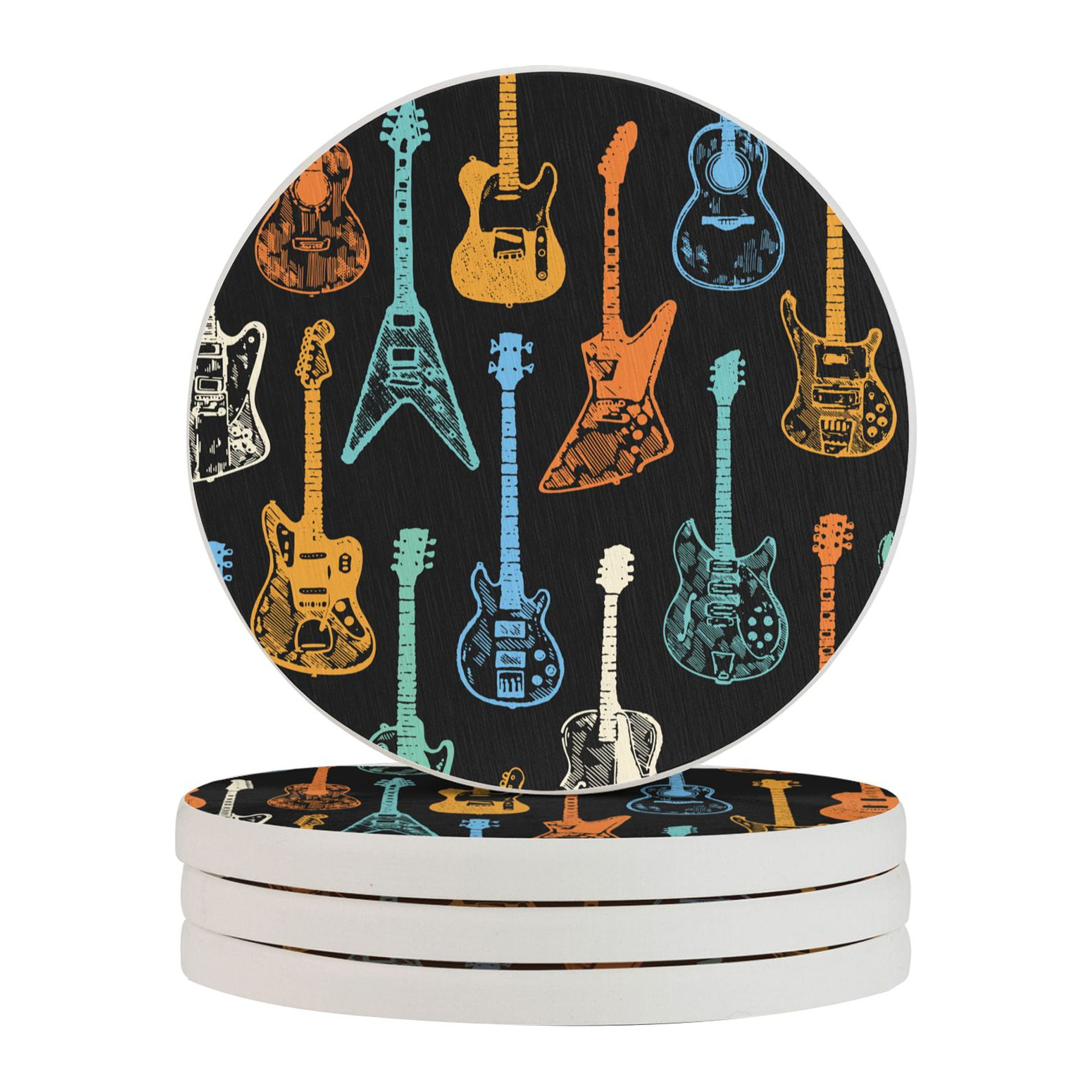 Circular Drink Coasters Set Colorful Guitar Beautiful Home Decor ...