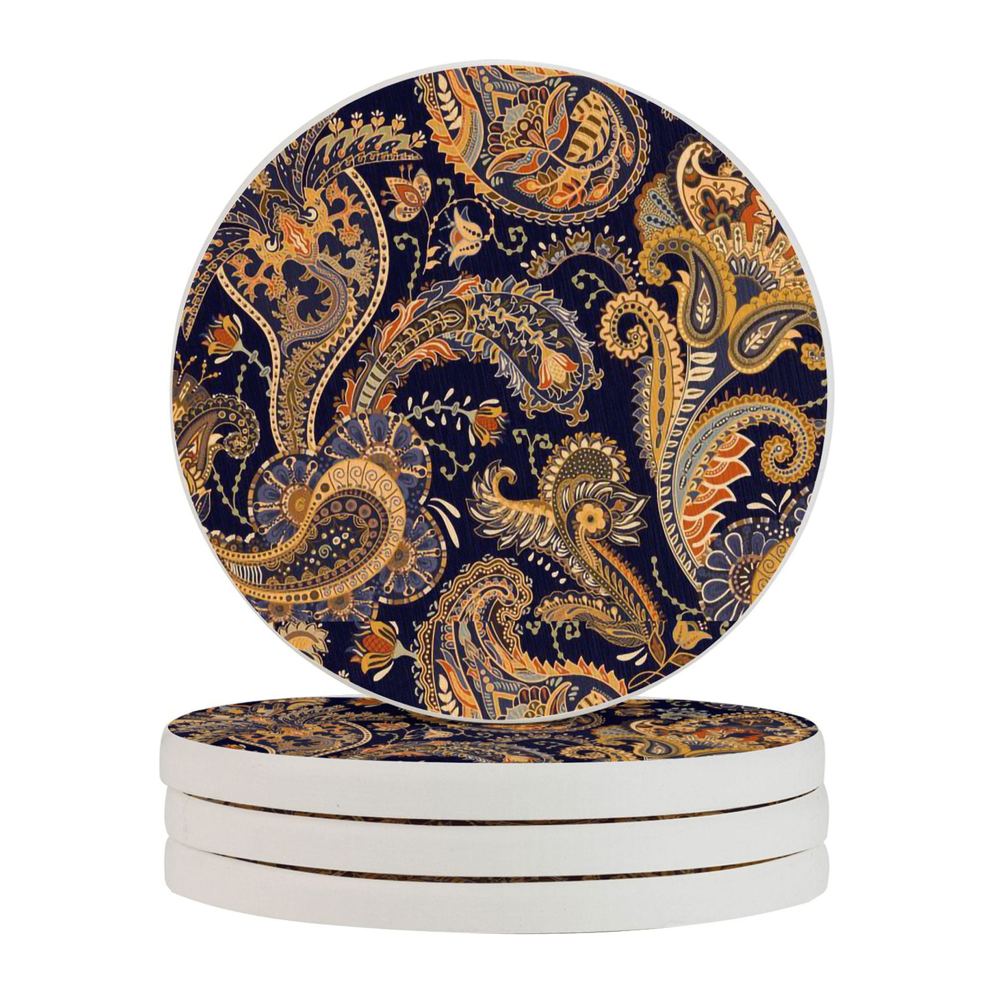 Circular Drink Coasters Set Colorful Paisley Indonesian Batik Nature ...