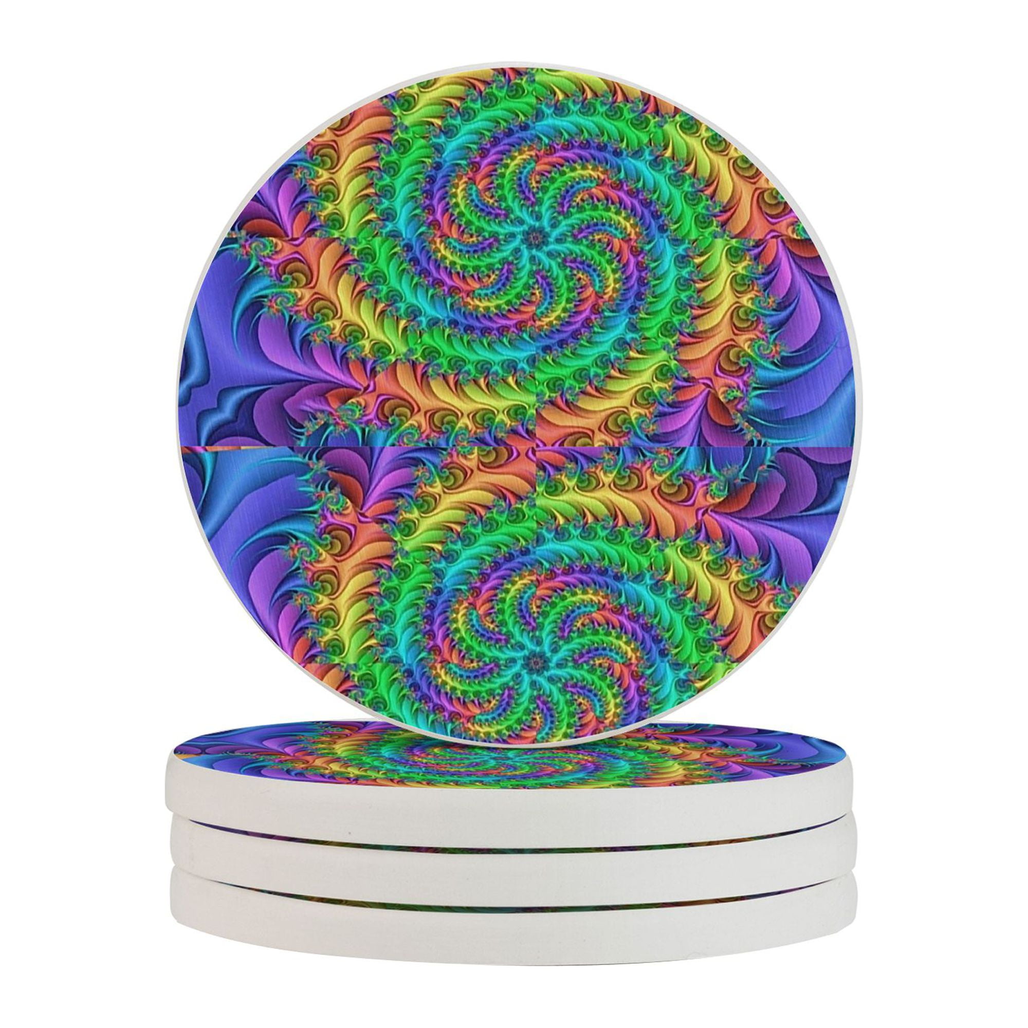 Circular Drink Coasters Set Colorful Rainbow Hippie Beautiful Home ...