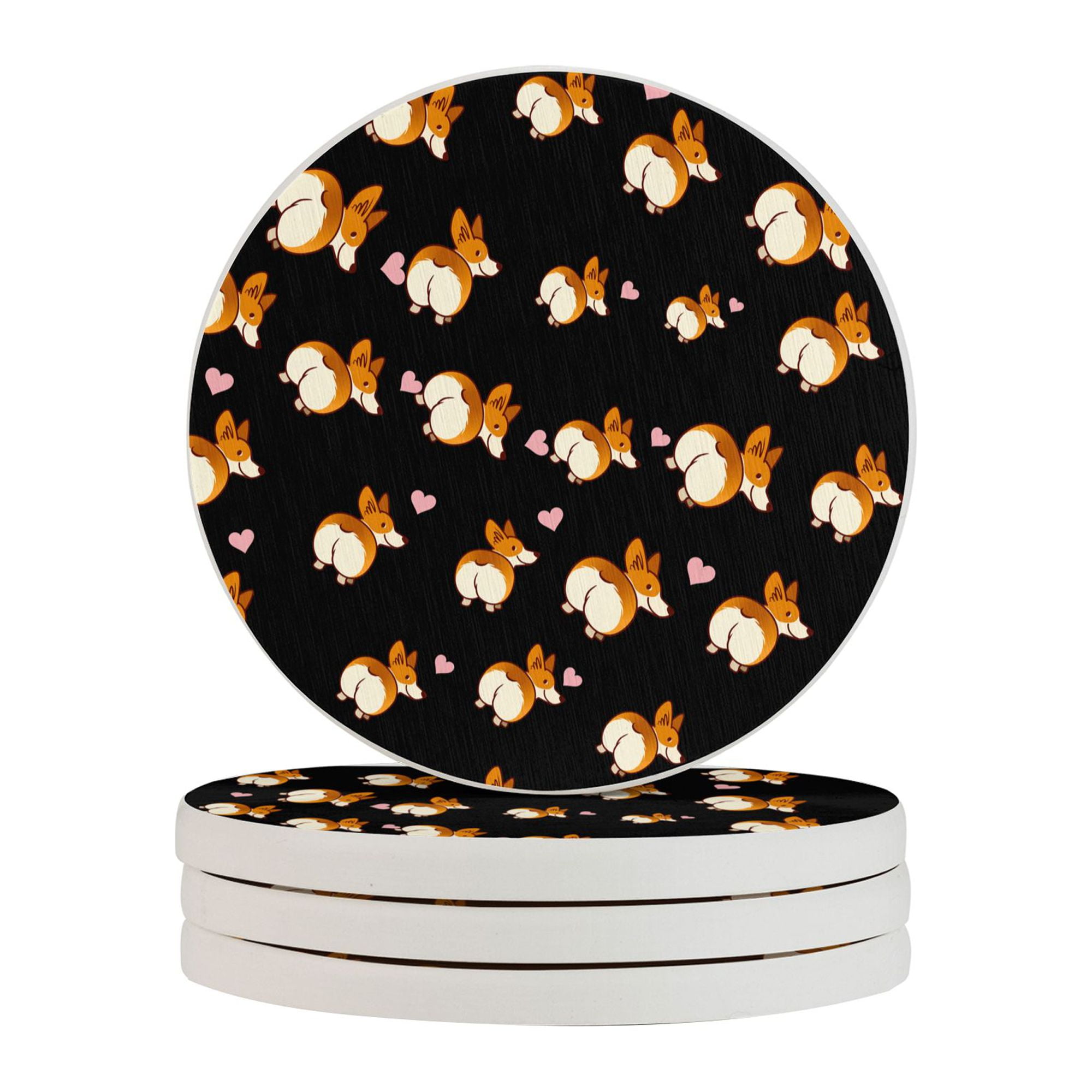 Circular Drink Coasters Set Corgi Butt Heart Beautiful Home Decor ...