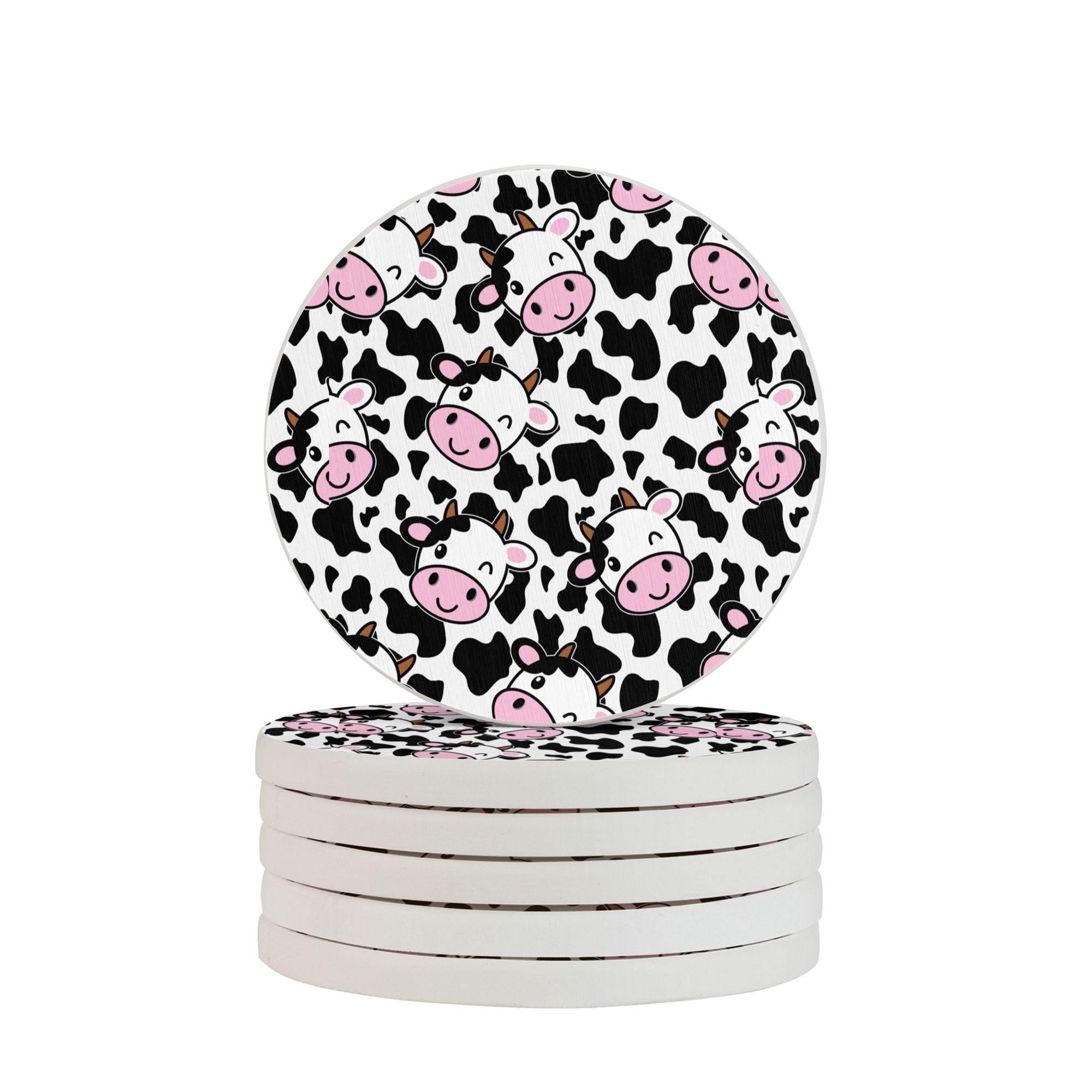 Circular Drink Coasters Set Cow Print Beautiful Home Decor Diatomite ...