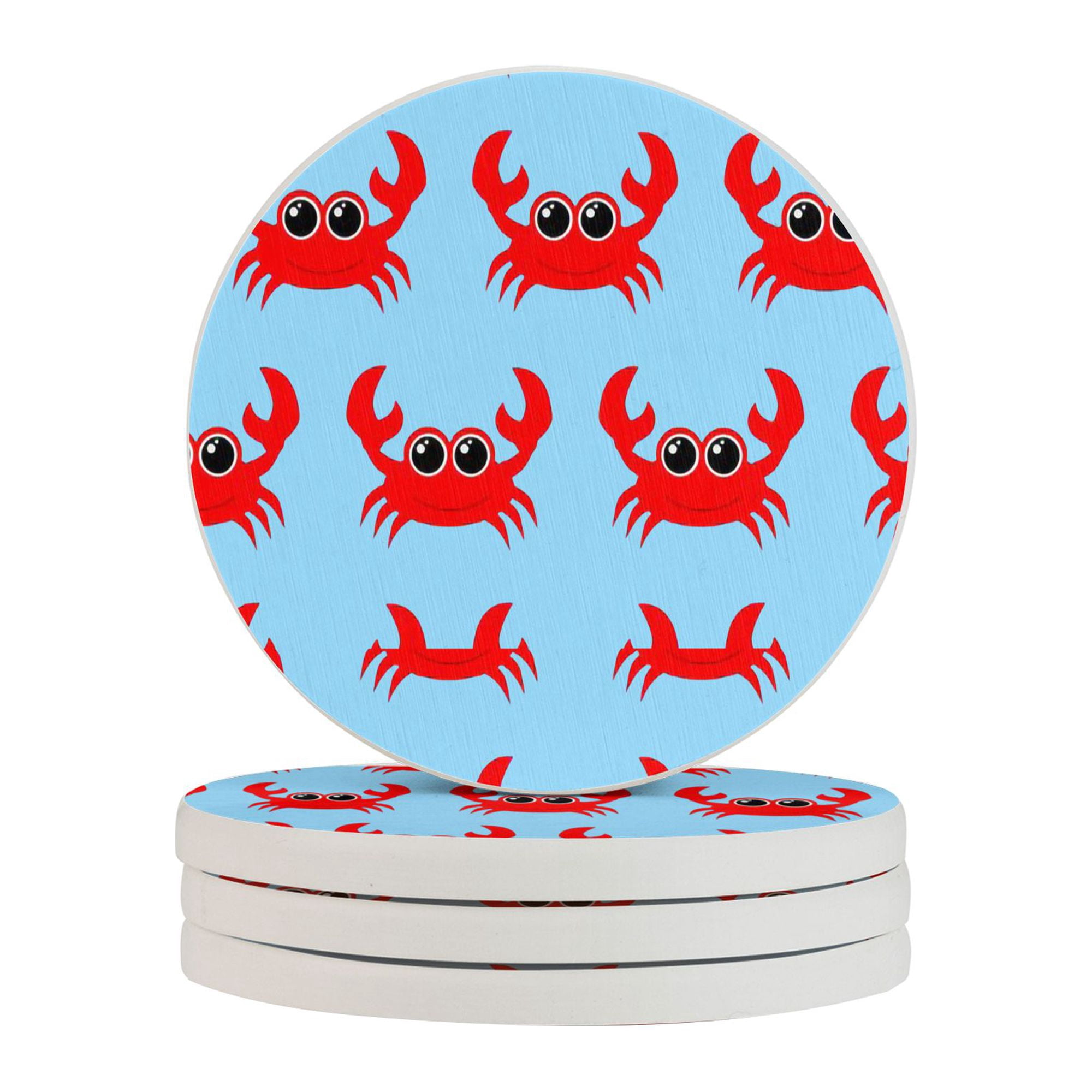 Circular Drink Coasters Set Crabby Crab Light Blue Beautiful Home Decor ...