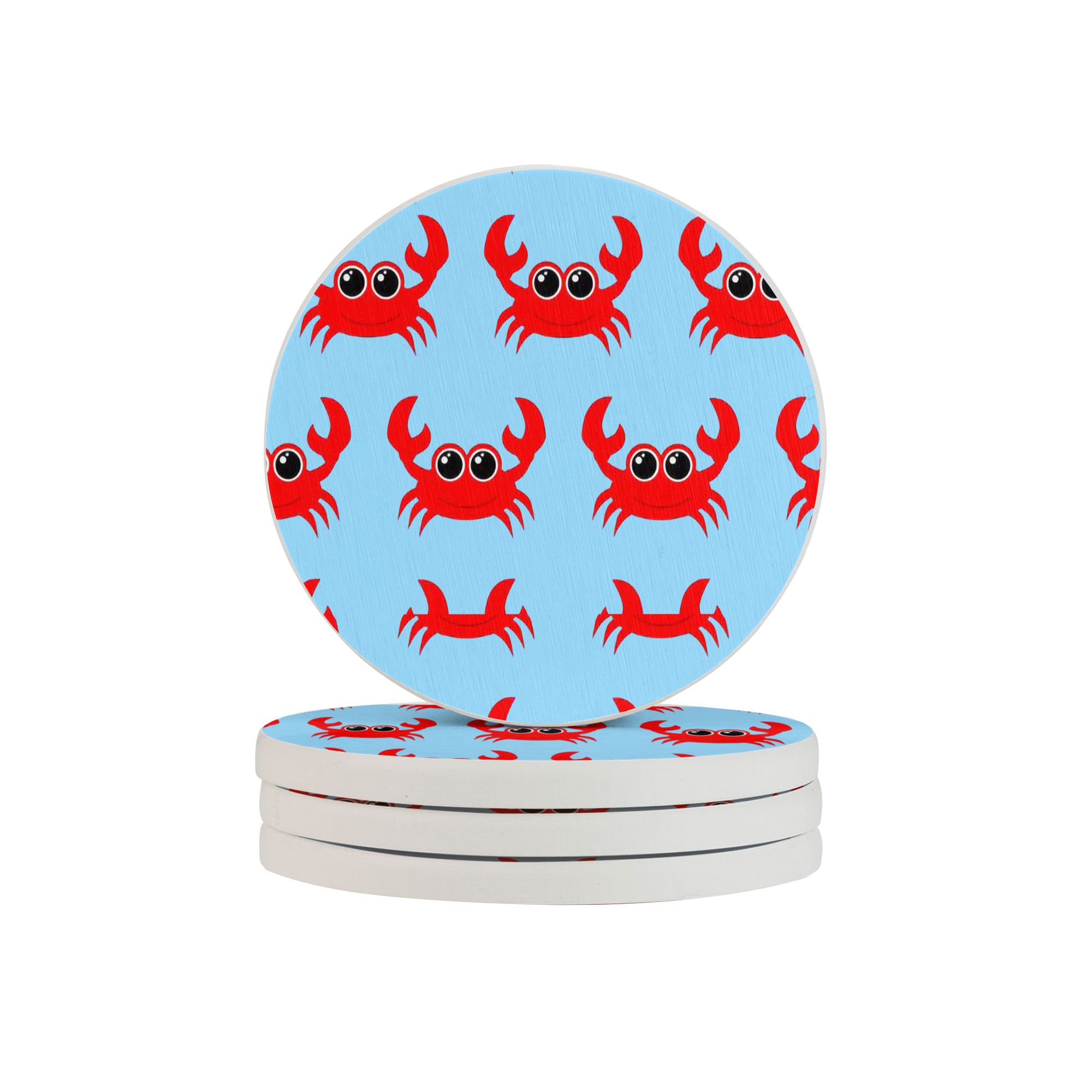 Circular Drink Coasters Set Crabby Crab Light Blue Beautiful Home Decor ...