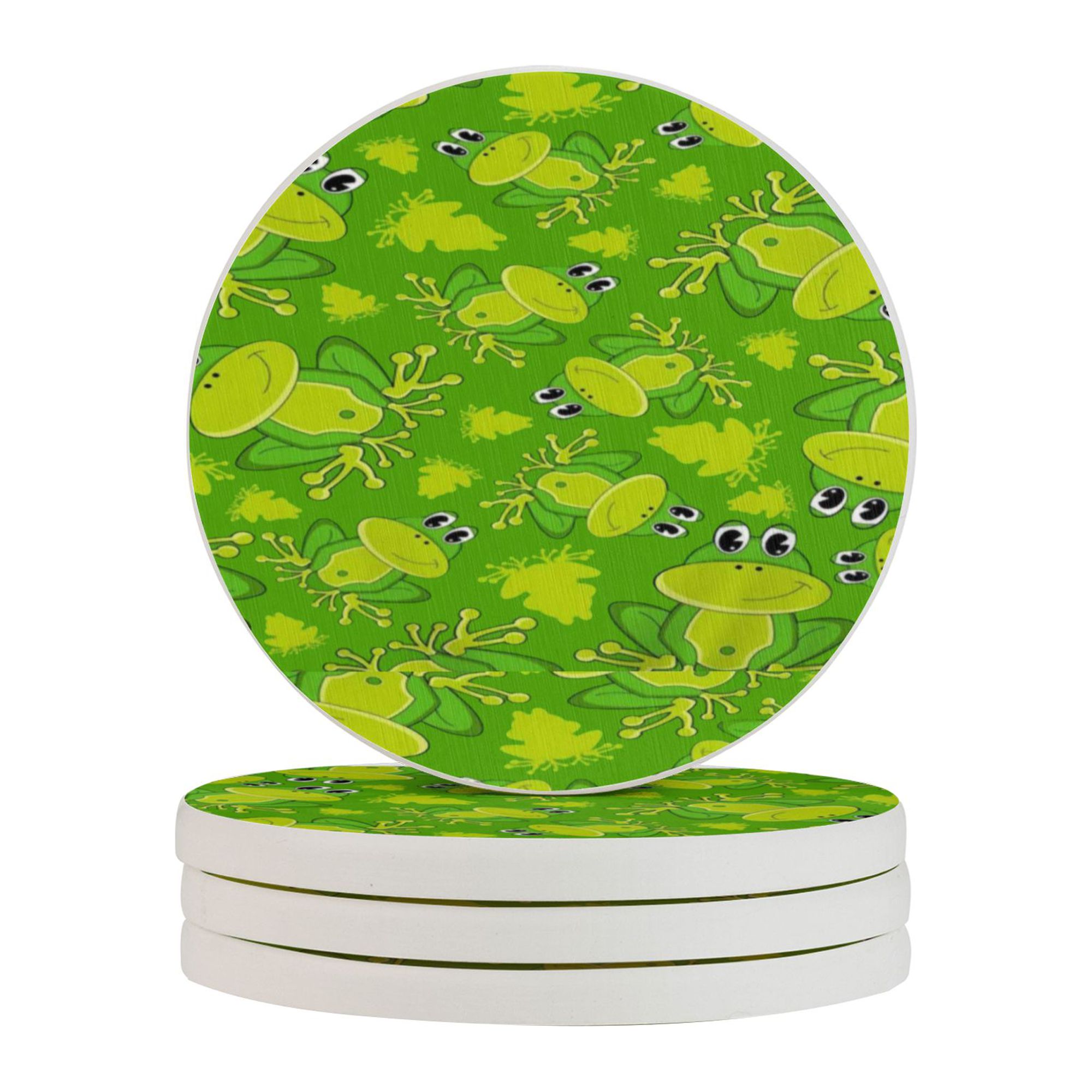 Circular Drink Coasters Set Cute Cartoon Frog Pattern Beautiful Home ...