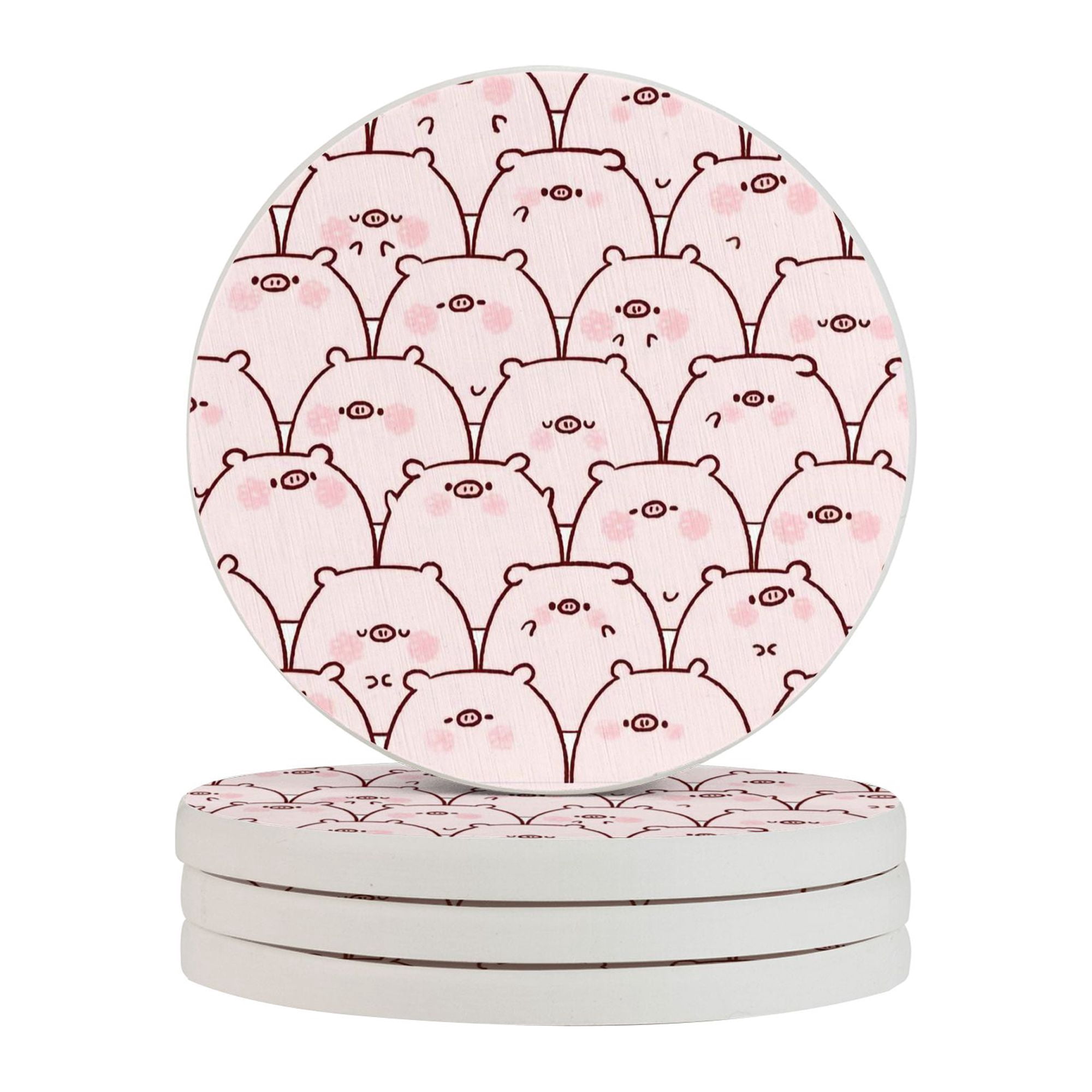 Circular Drink Coasters Set Cute Cartoon Pig Seamless Art Beautiful ...