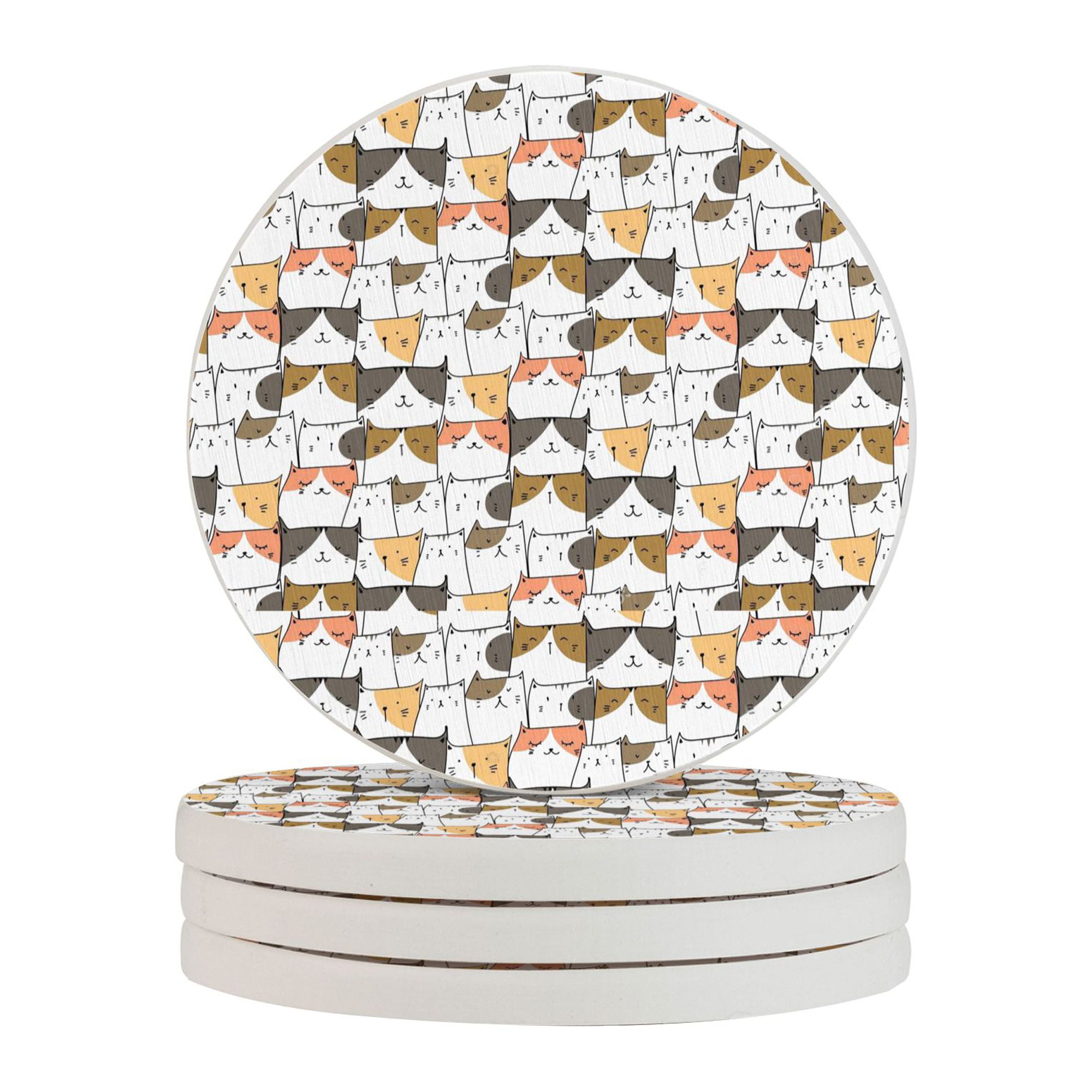 Circular Drink Coasters Set Cute Cats Beautiful Home Decor Diatomite ...