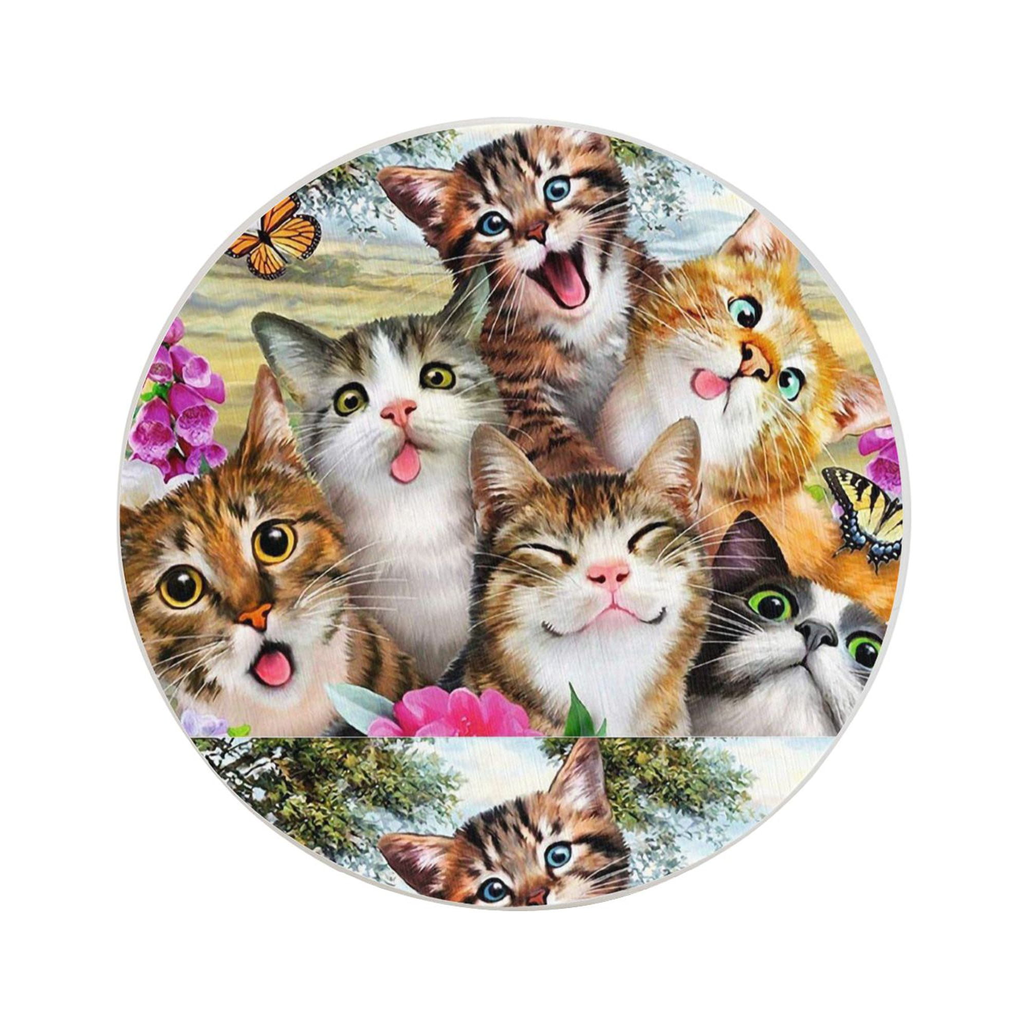Circular Drink Coasters Set Cute Cats Beautiful Home Decor Diatomite ...