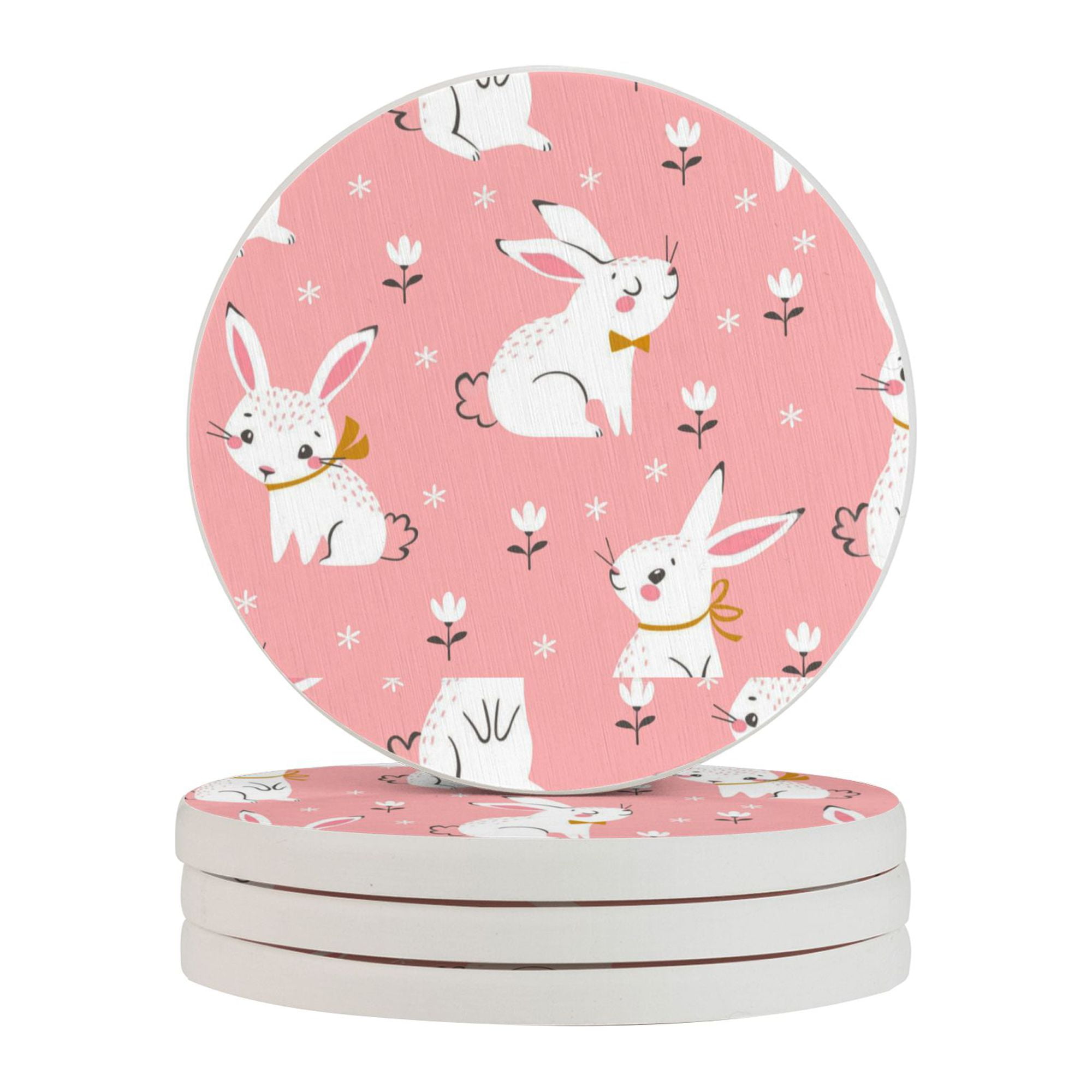 Circular Drink Coasters Set Cute Kawaii Rabbit Bunny Beautiful Home ...