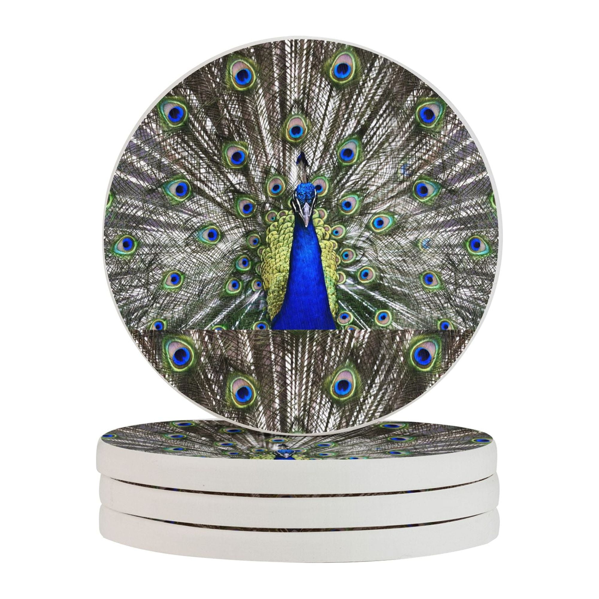 Circular Drink Coasters Set Cute Pandas Peacock And Feather Beautiful ...