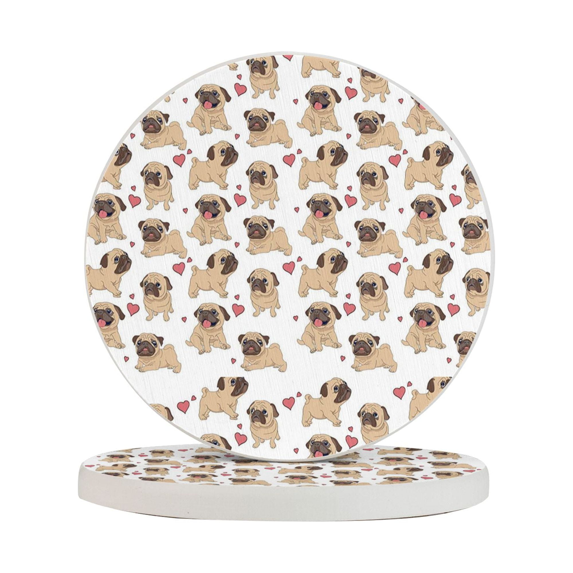 Circular Drink Coasters Set Cute Pug Dog Beautiful Home Decor Diatomite ...