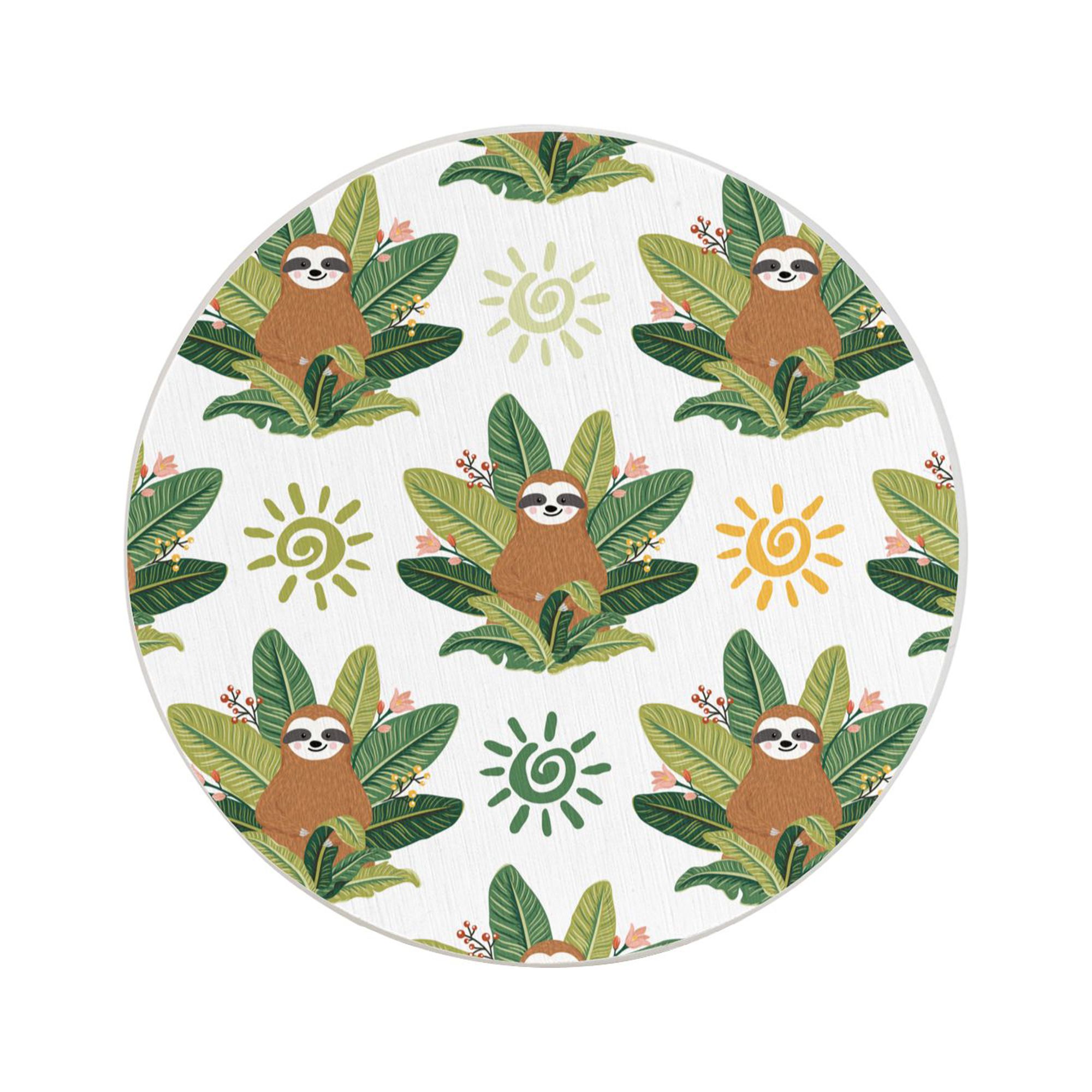 Circular Drink Coasters Set Cute Sloths Animal Beautiful Home Decor ...