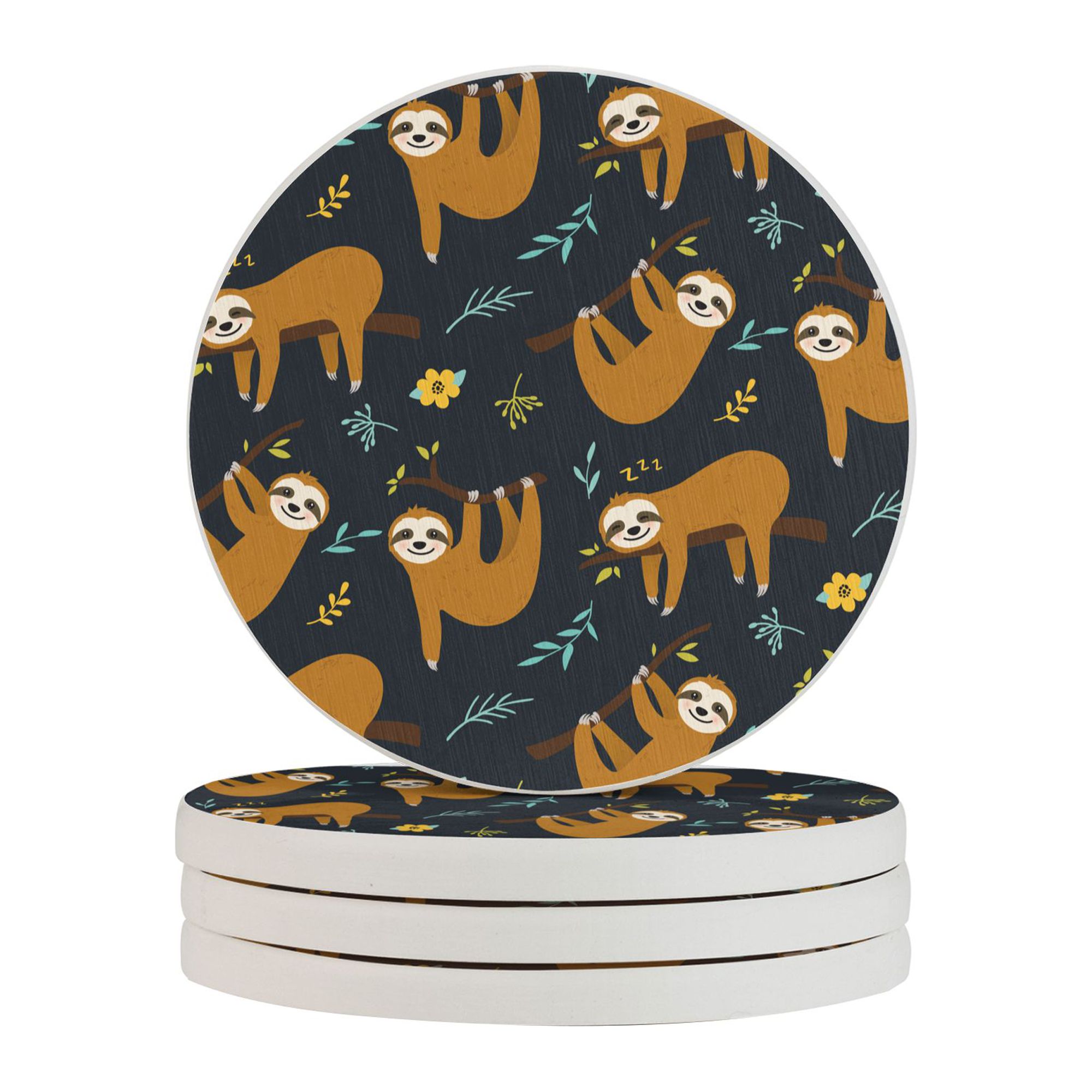 Circular Drink Coasters Set Cute Sloths Animal Beautiful Home Decor ...