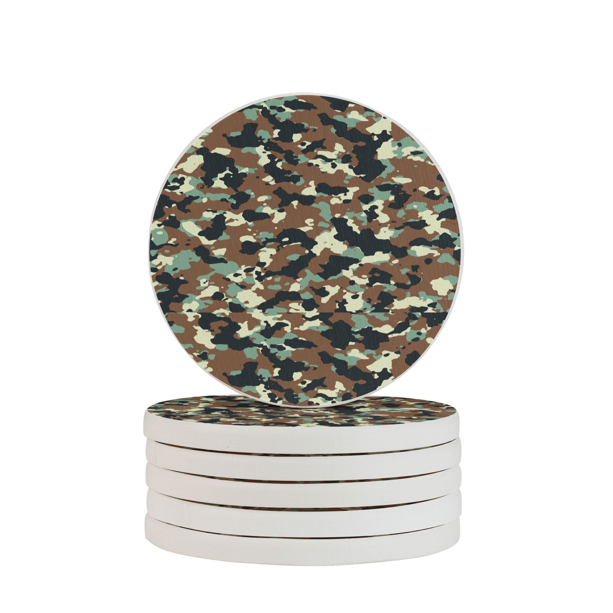 Circular Drink Coasters Set Dark Army Camouflage Background Beautiful ...