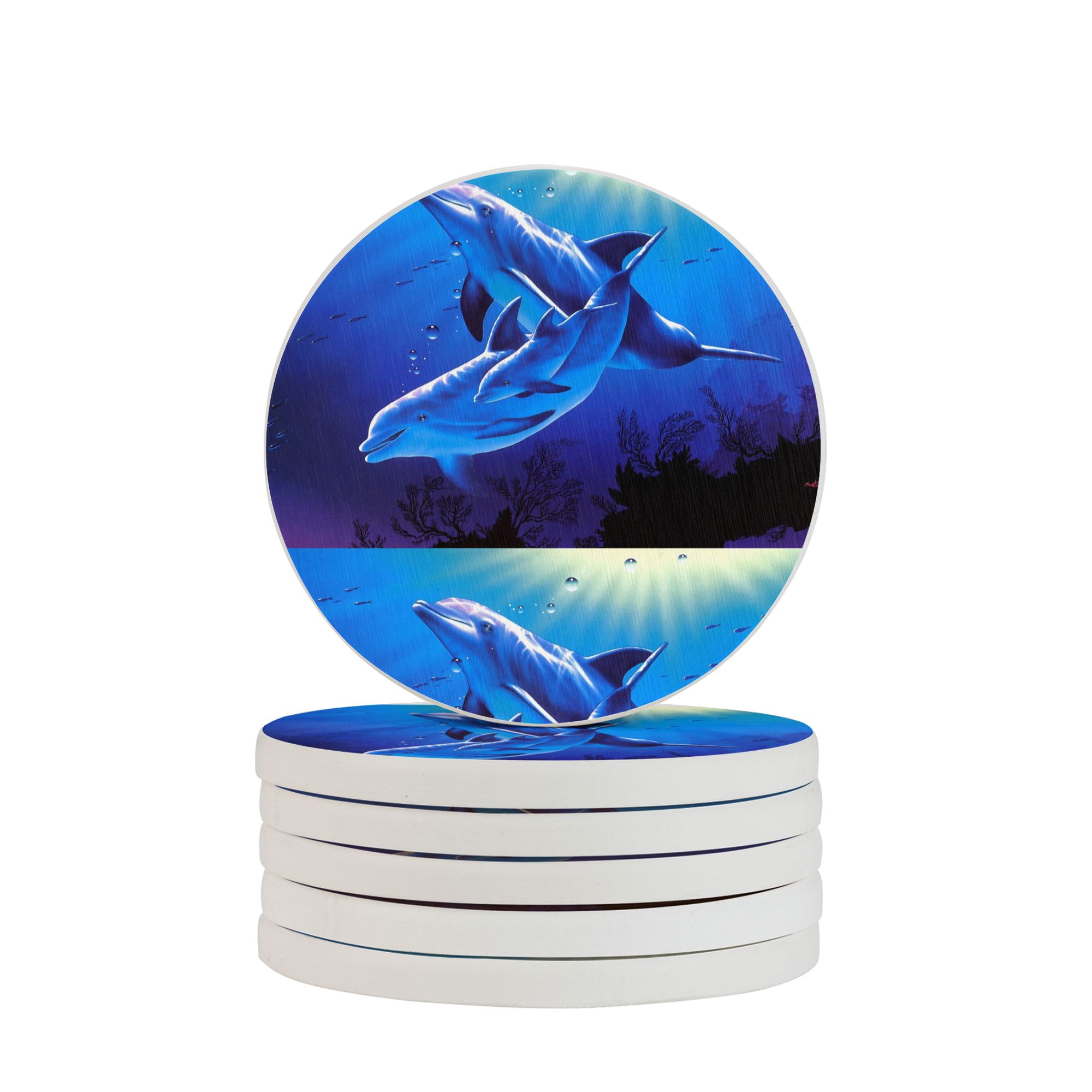 Circular Drink Coasters Set Deep Sea Dolphins Beautiful Home Decor ...