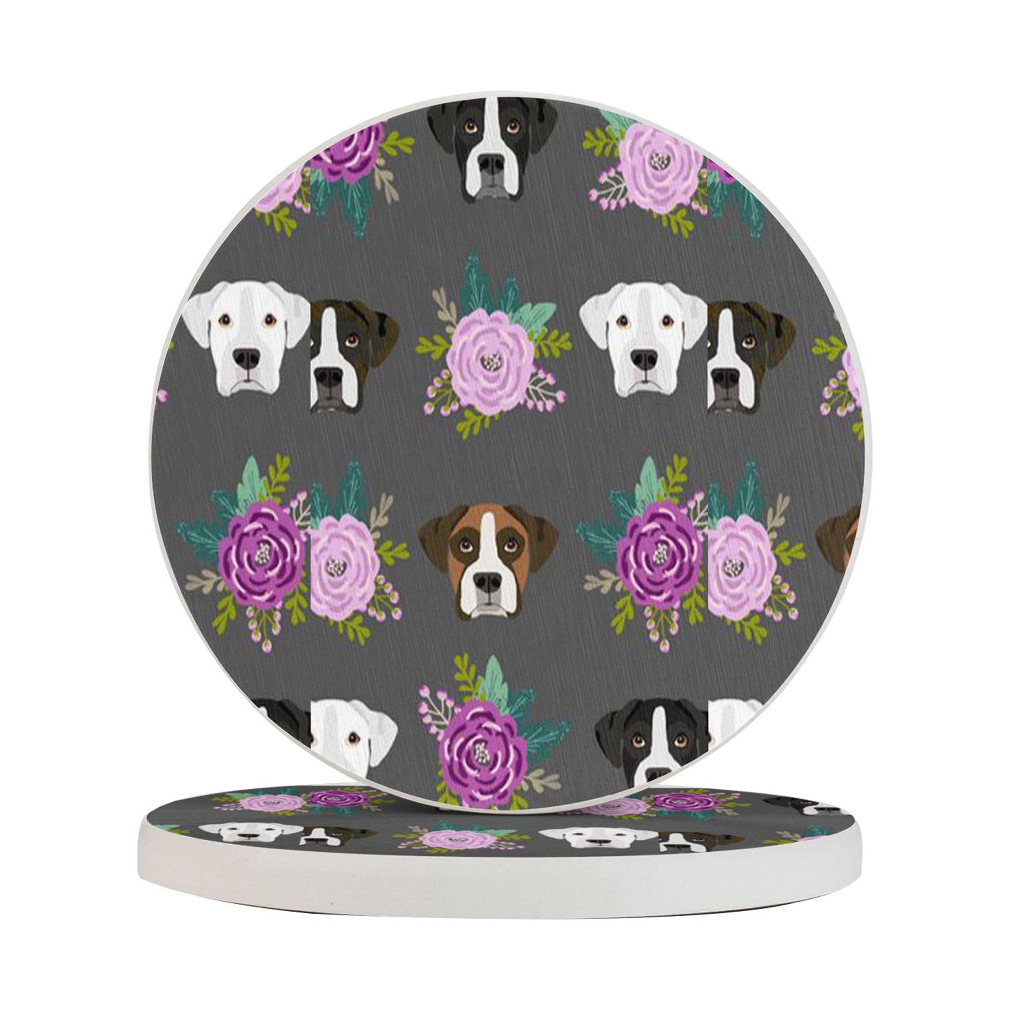 Circular Drink Coasters Set Dogs Flower Beautiful Home Decor Diatomite ...