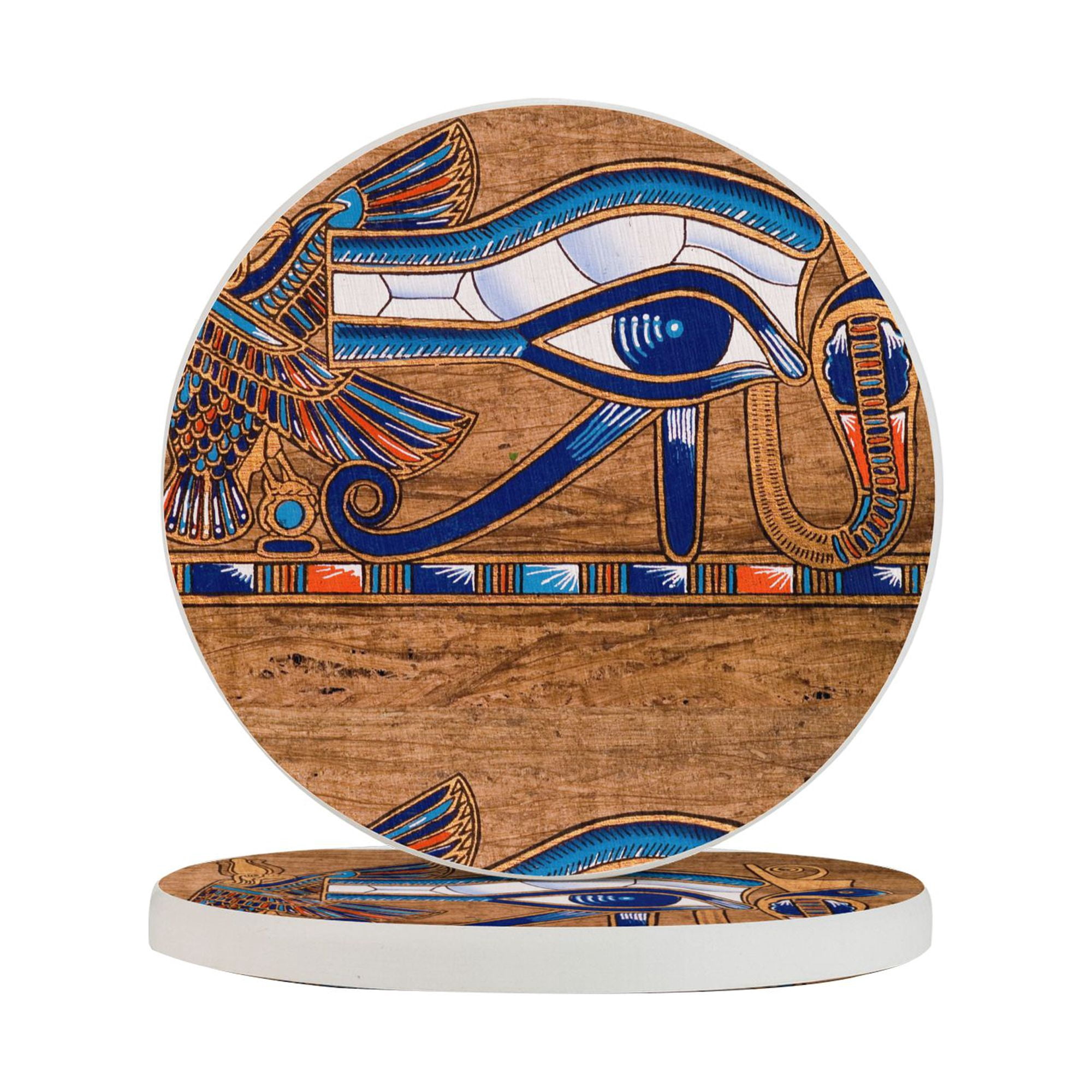 Circular Drink Coasters Set Egyptian Papyrus Depicting The Horus Eye ...