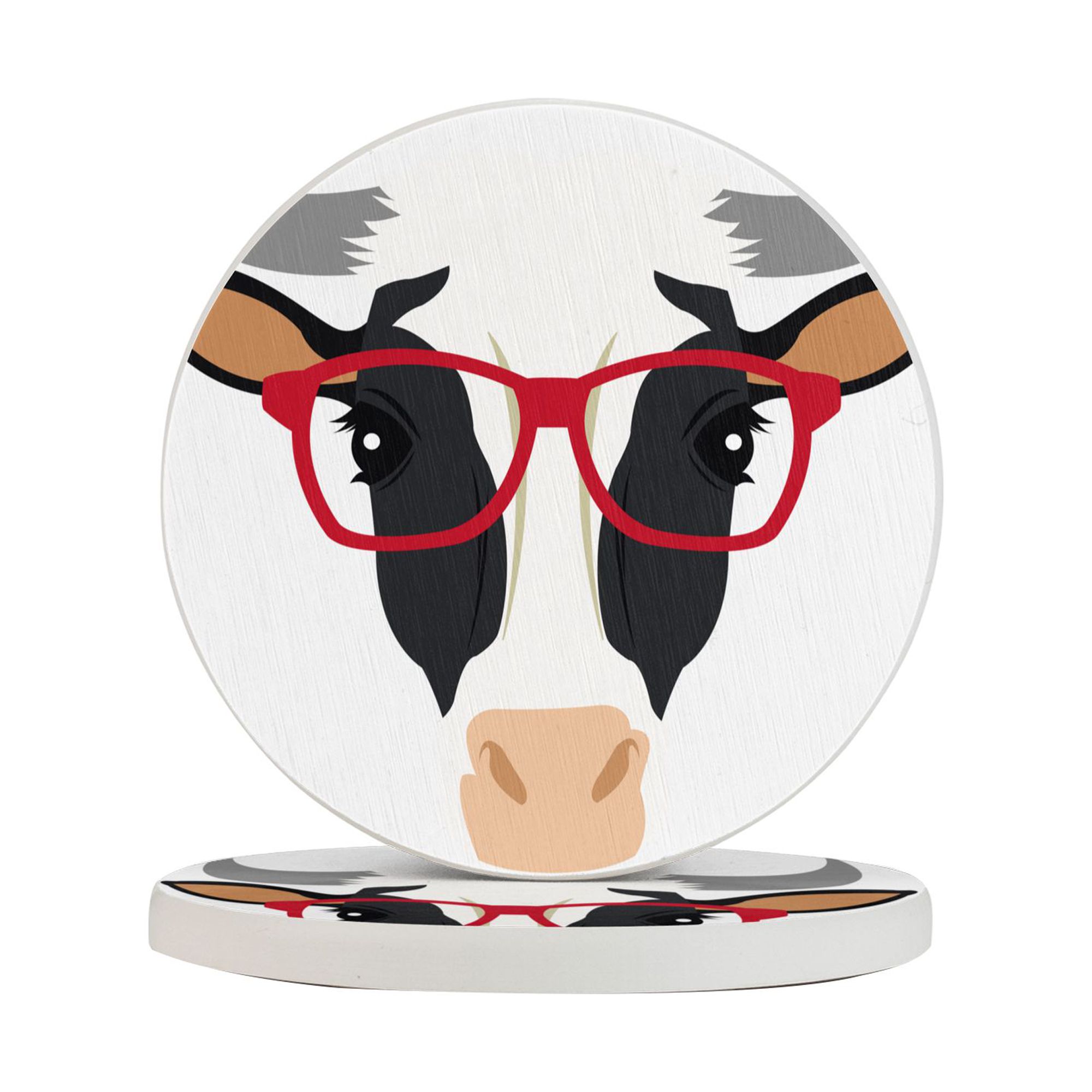 Circular Drink Coasters Set Einer Kuh Mit Brille---A Cow With Glasses Beautiful Home Decor ...