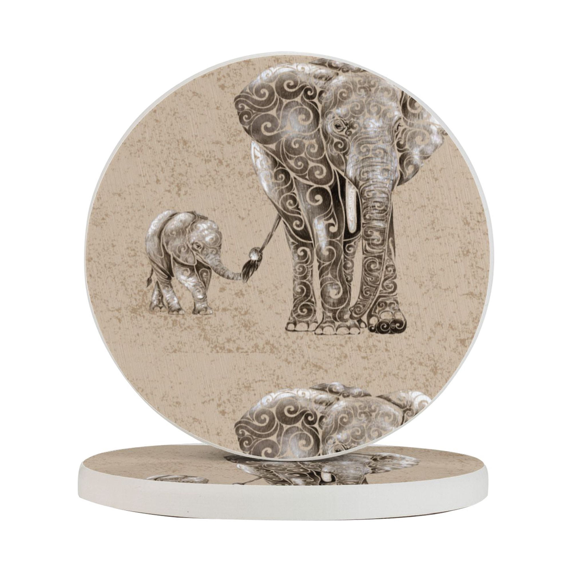 Circular Drink Coasters Set Elephant Beautiful Home Decor Diatomite ...
