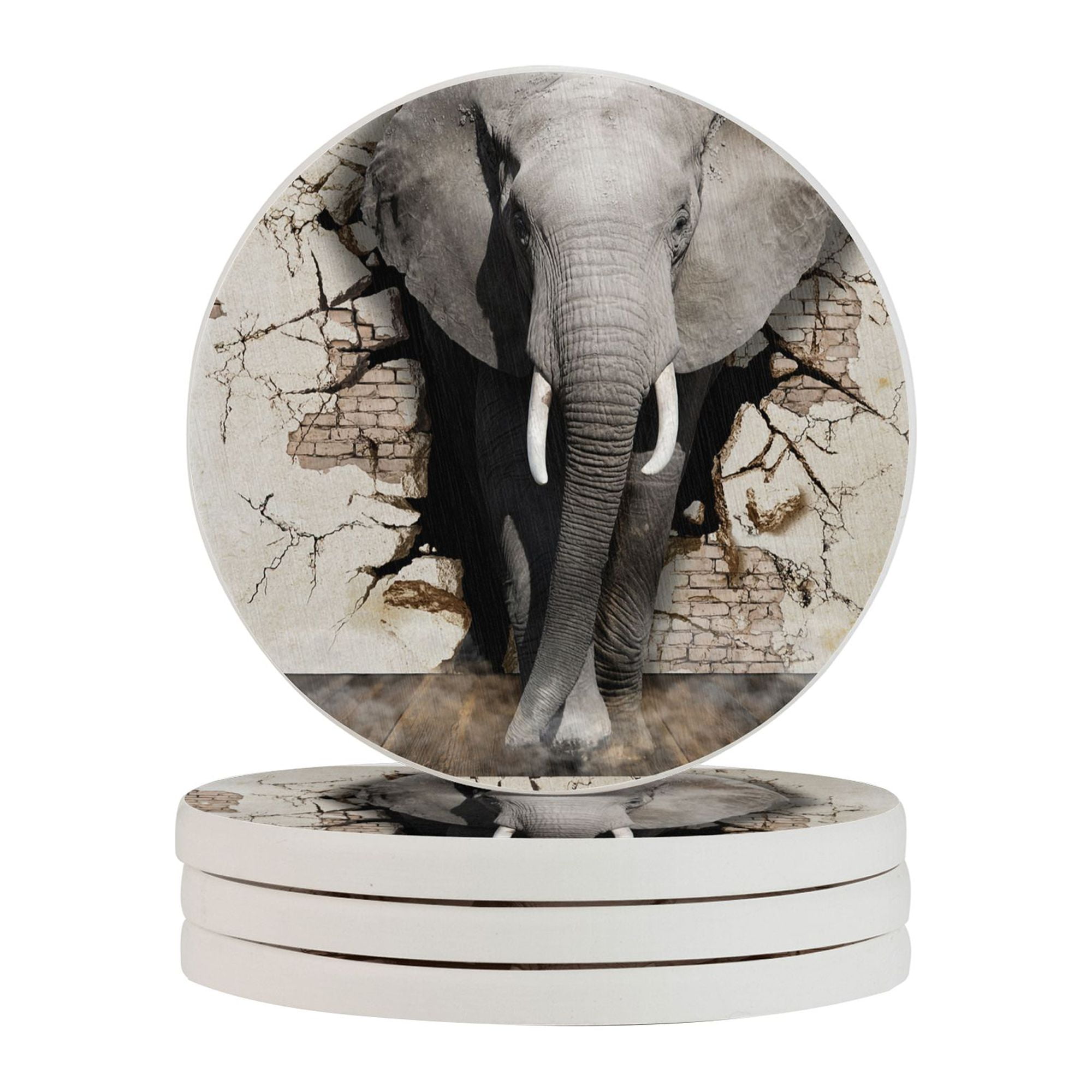Circular Drink Coasters Set Elephant Comes Out Wall Pole Beautiful Home ...