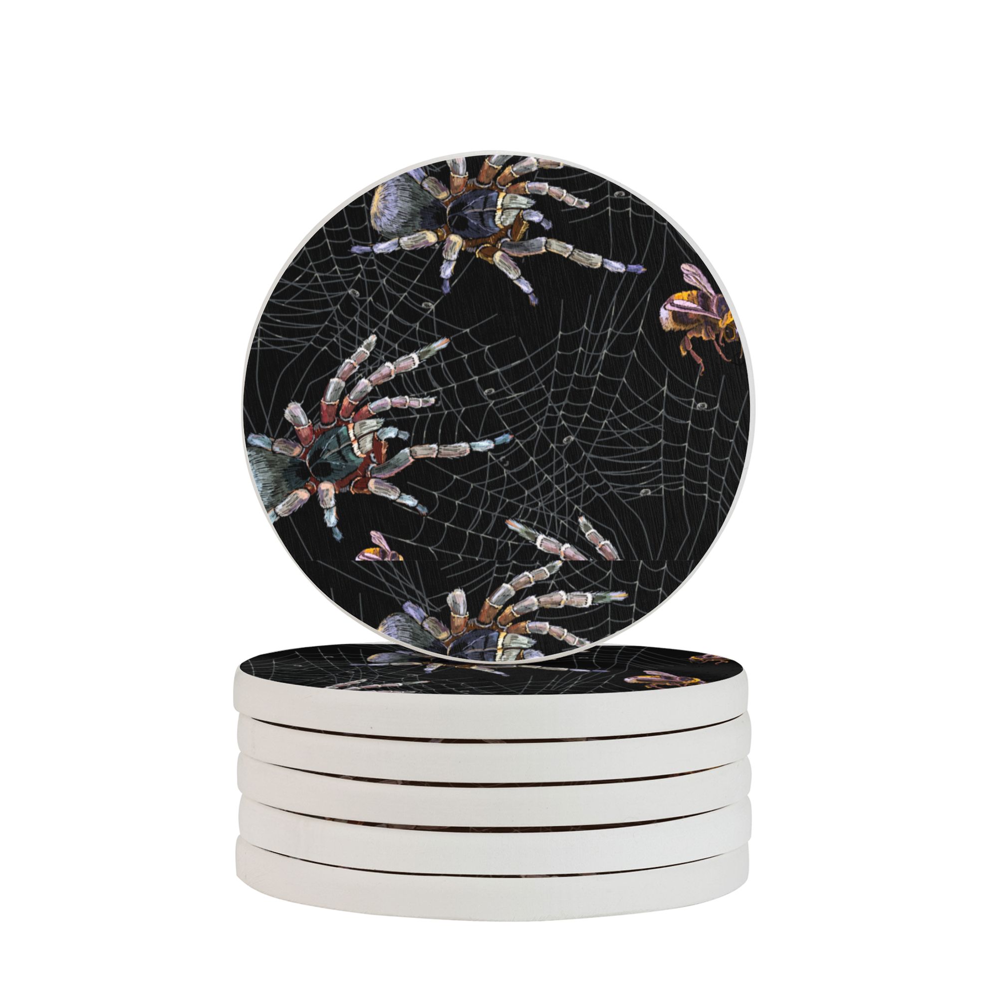 Circular Drink Coasters Set Embroidery Spider Web.Classical Dark Gothic ...
