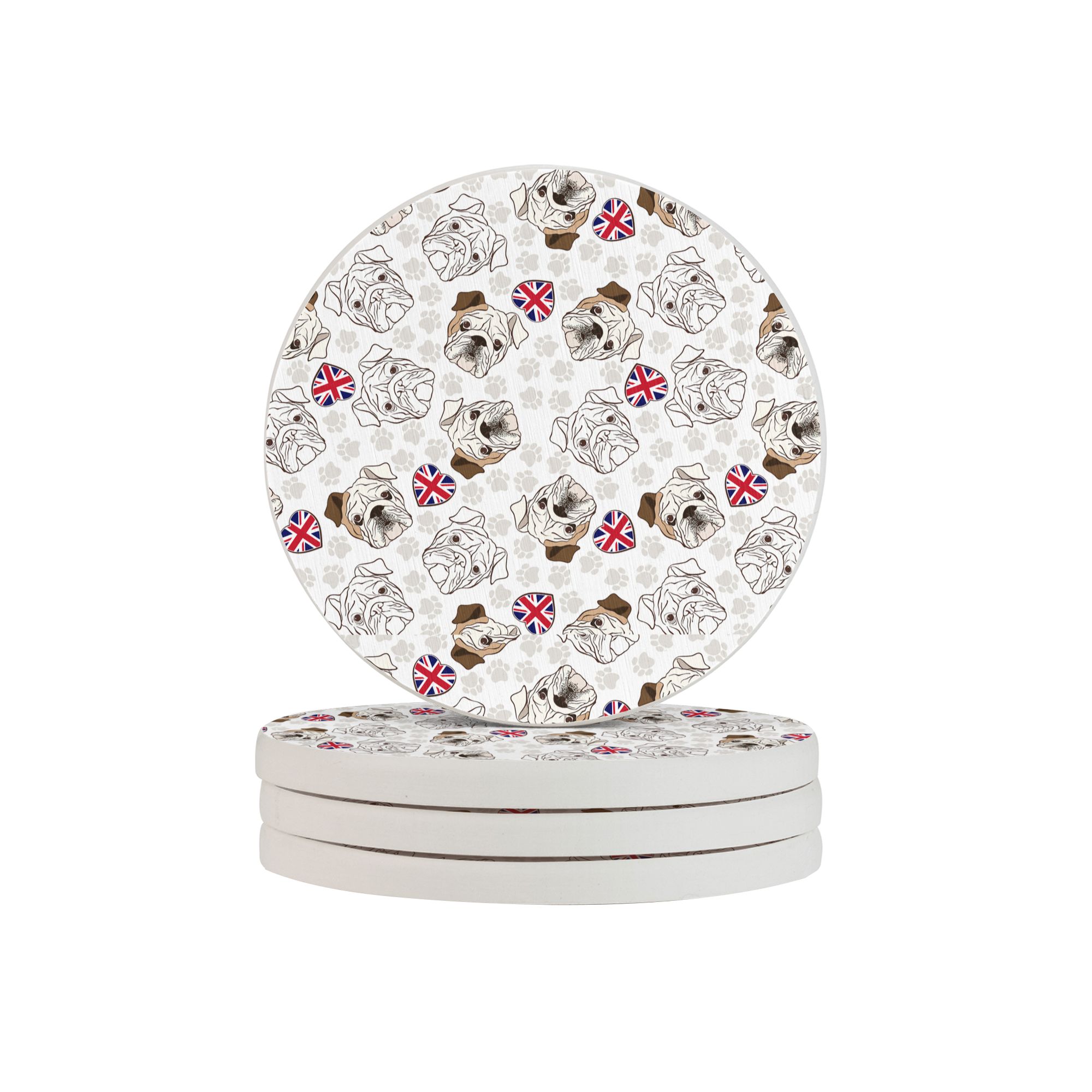 Circular Drink Coasters Set English Bulldog Dog Paw Beautiful Home ...