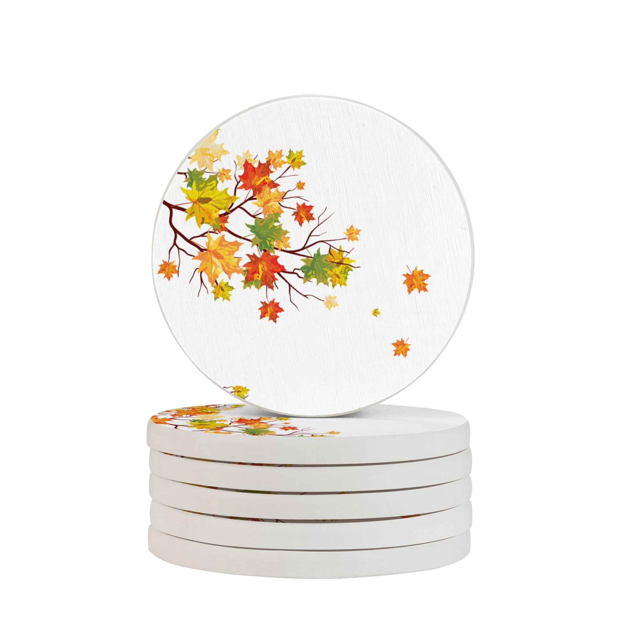 Circular Drink Coasters Set Fall Foliage Maple Leaf Beautiful Home ...