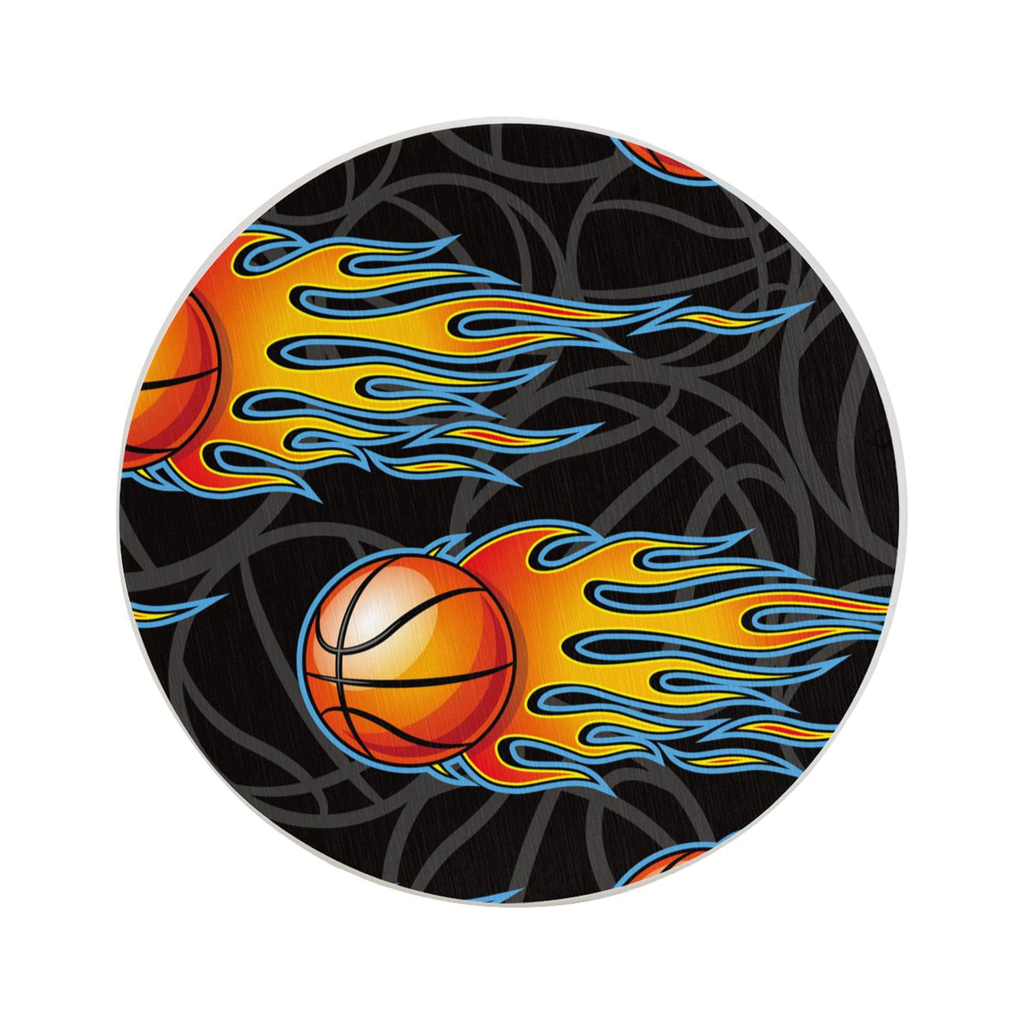 Circular Drink Coasters Set Flaming Basketball Beautiful Home Decor ...