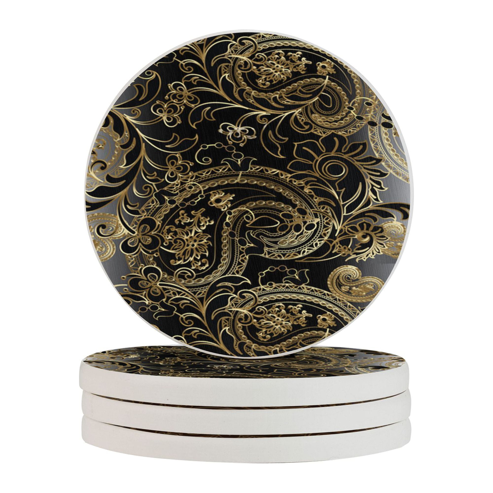 Circular Drink Coasters Set Floral Royal Elegant Beautiful Home Decor ...