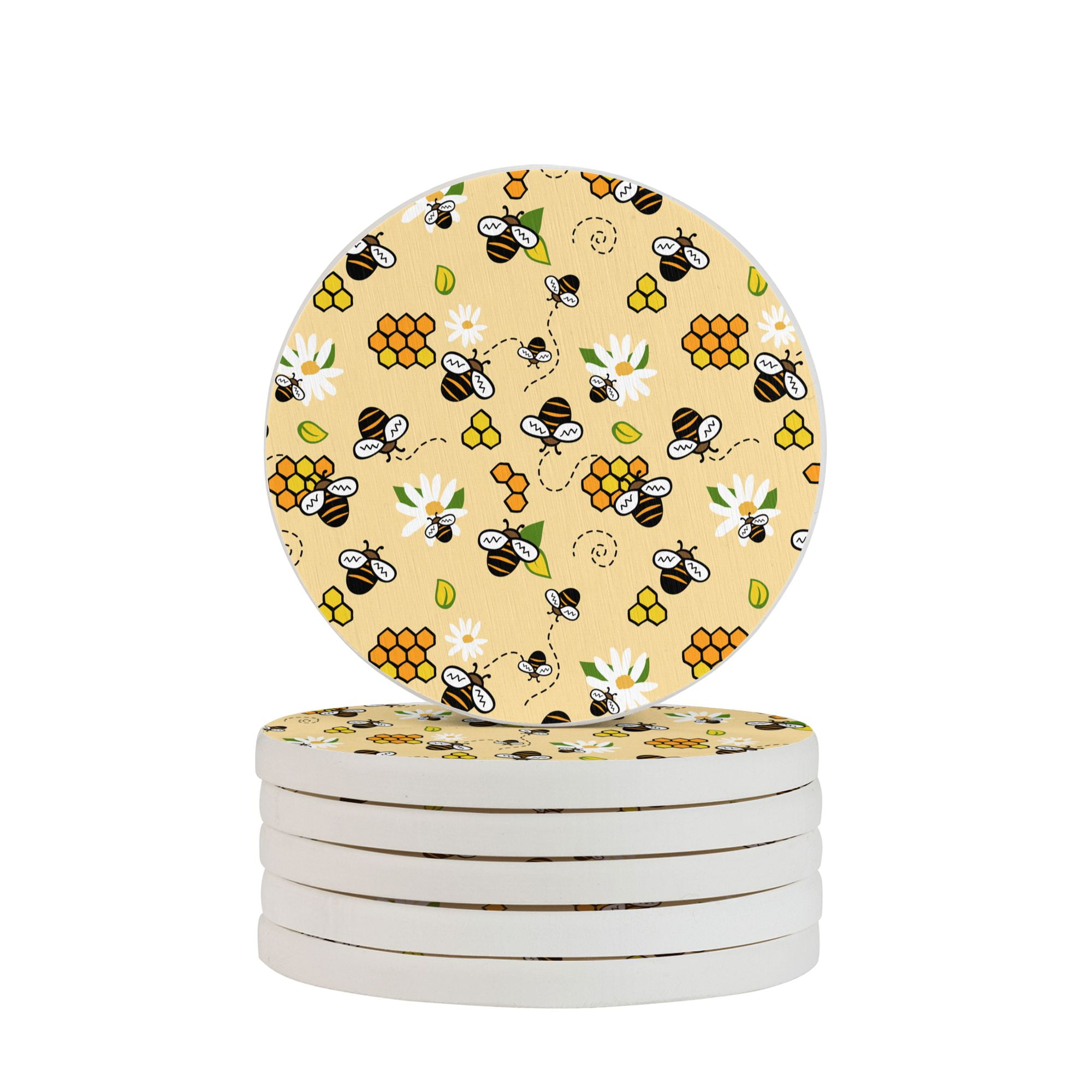 Circular Drink Coasters Set Flying Bees Beautiful Home Decor Diatomite ...