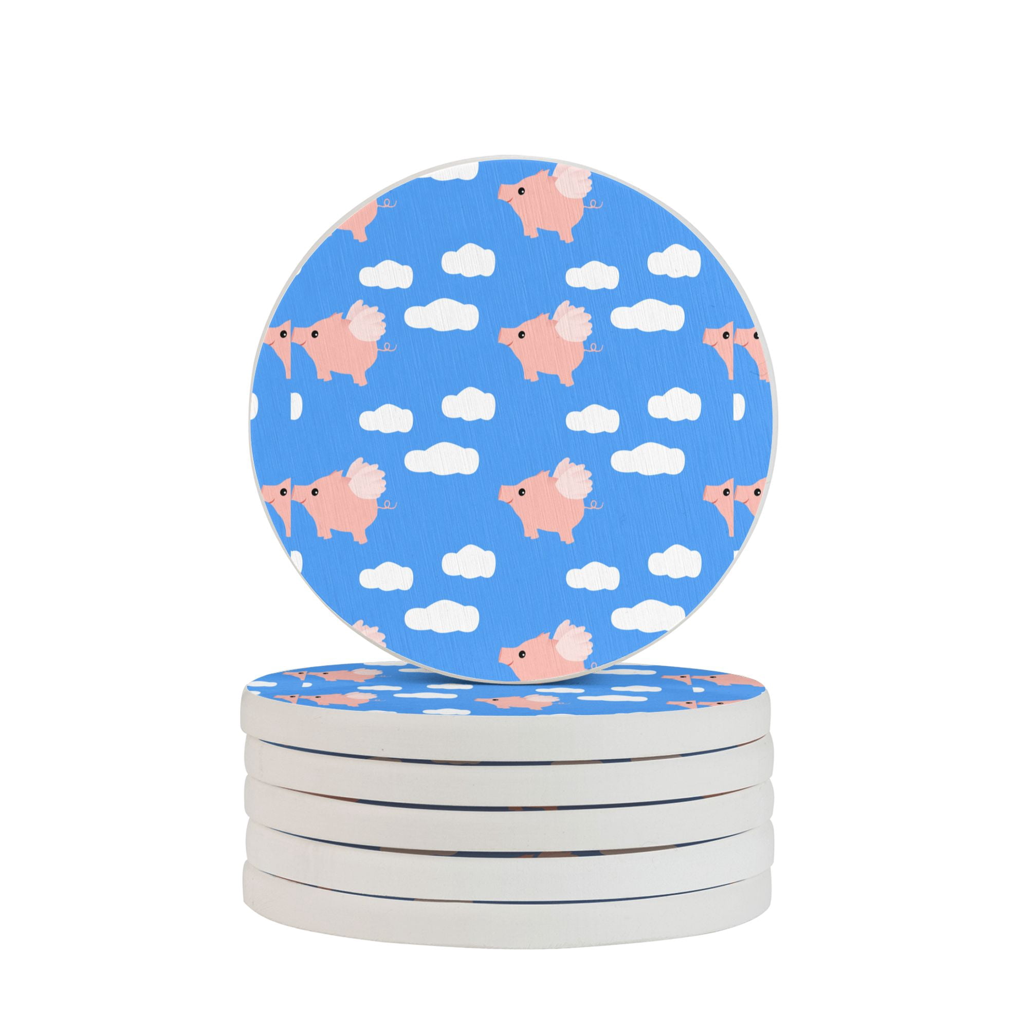 Circular Drink Coasters Set Flying Pigs Beautiful Home Decor Diatomite ...