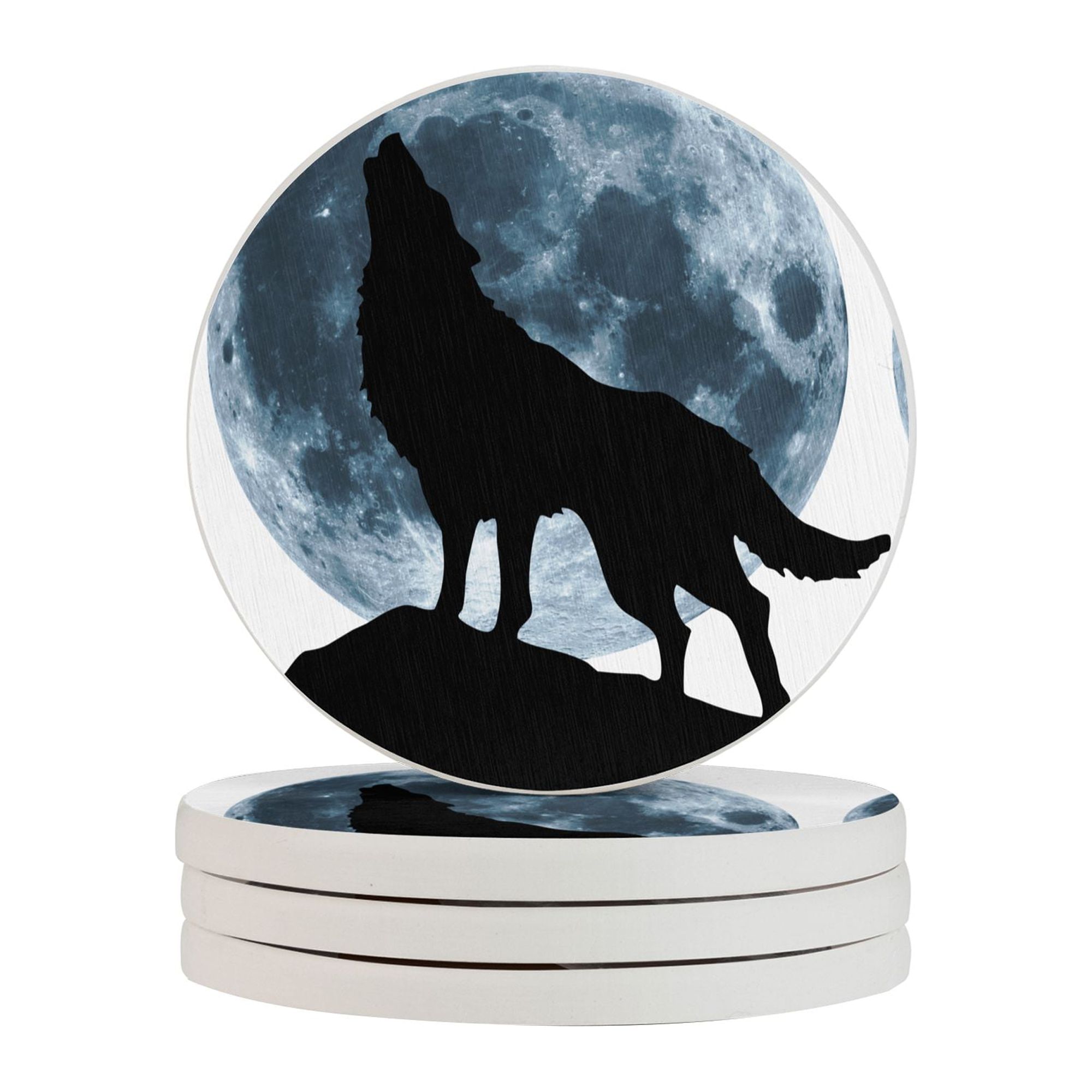 Circular Drink Coasters Set Full Moon Wolf Beautiful Home Decor ...