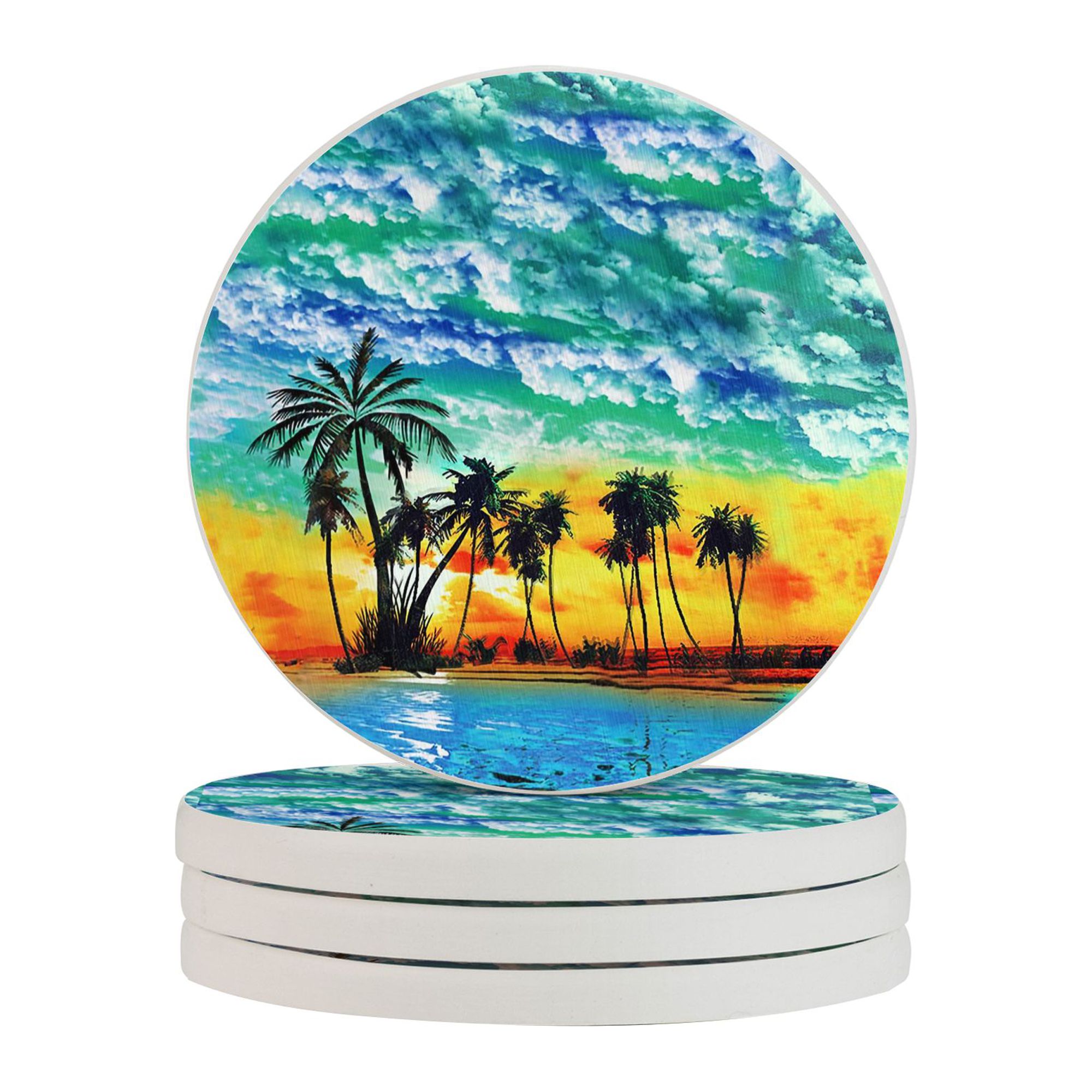 Circular Drink Coasters Set Funny Beach Beautiful Home Decor Diatomite ...