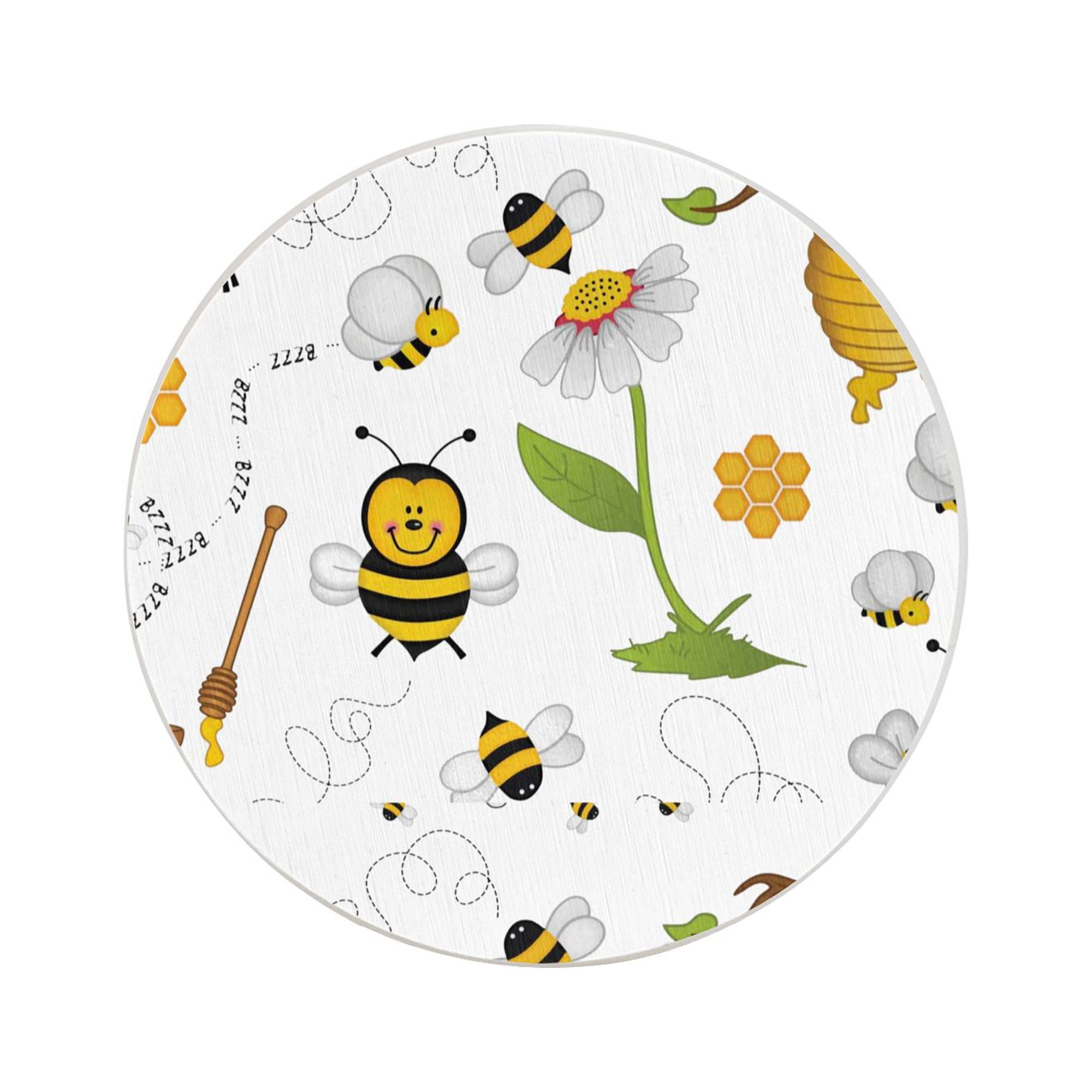Circular Drink Coasters Set Funny Bee Bumblebee Yellow Beautiful Home ...