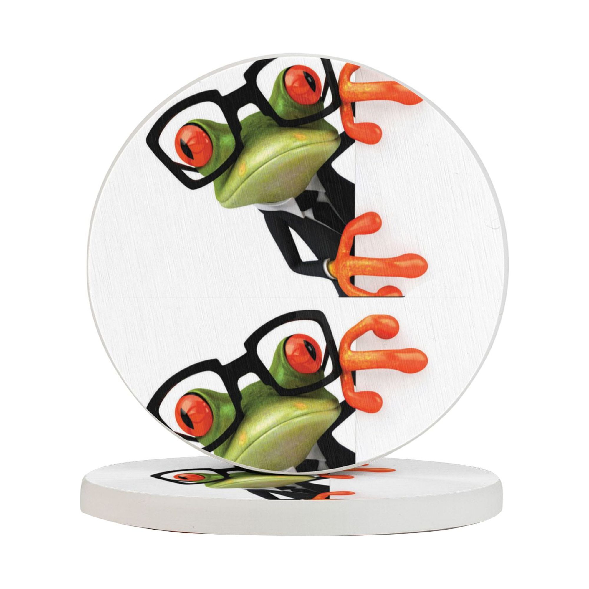 Circular Drink Coasters Set Funny Cartoon Frog Beautiful Home Decor ...