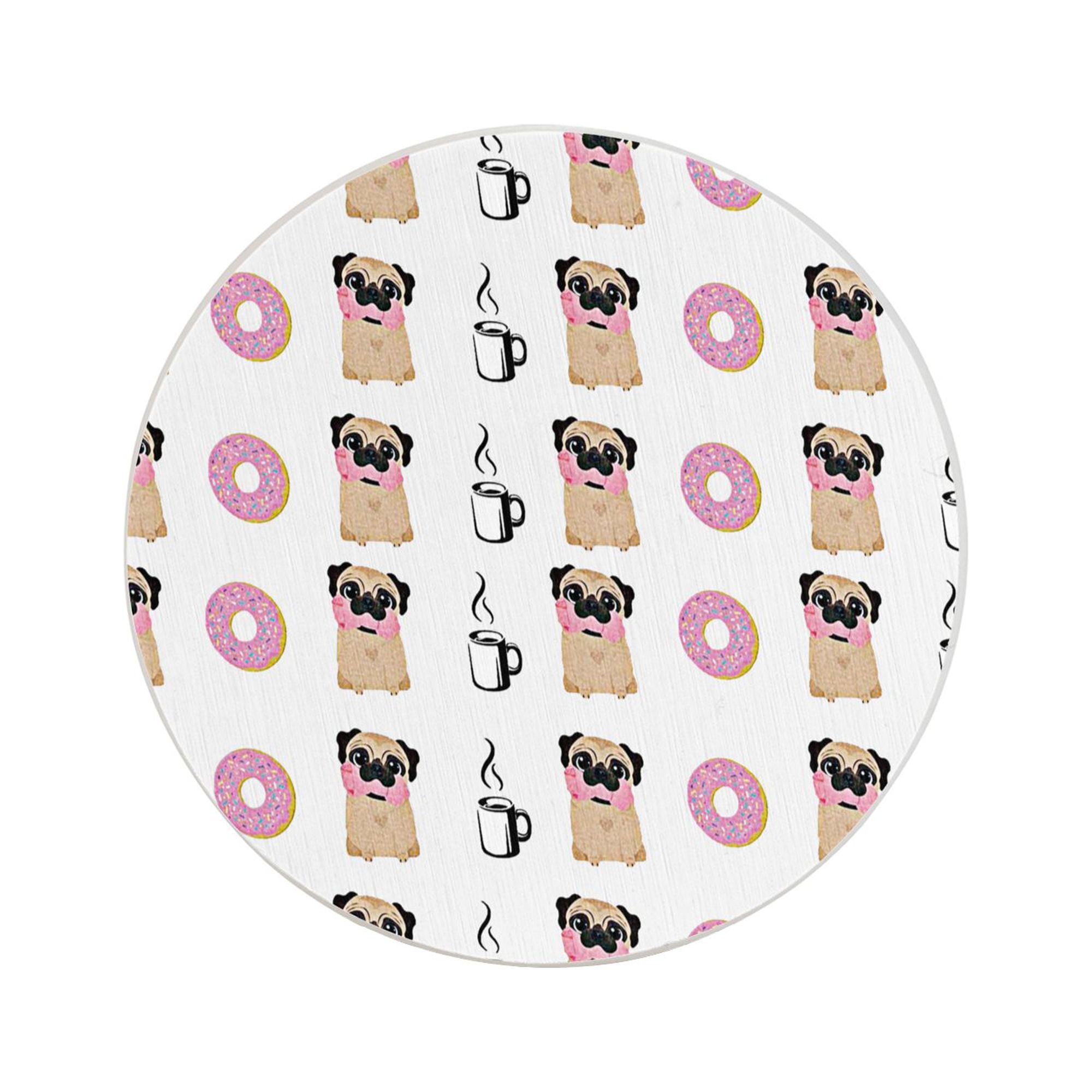 Circular Drink Coasters Set Funny Vector Dogs Pug Donut Beautiful Home ...