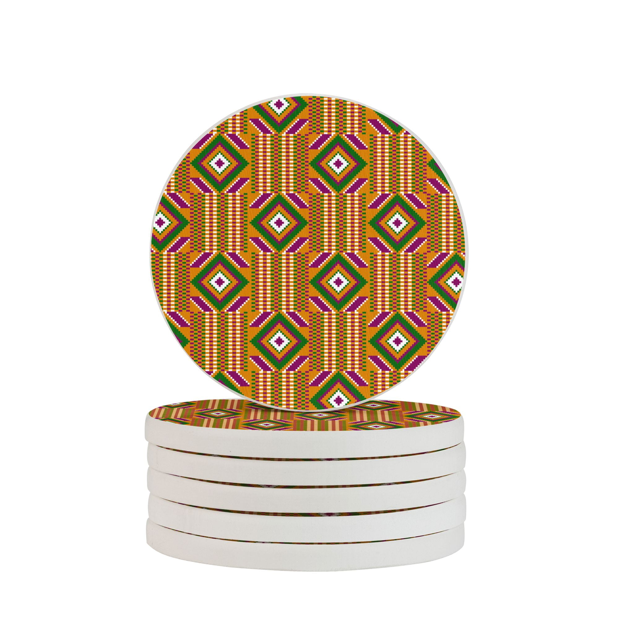 Circular Drink Coasters Set Ghana Kente Fabric African Print Tribal ...