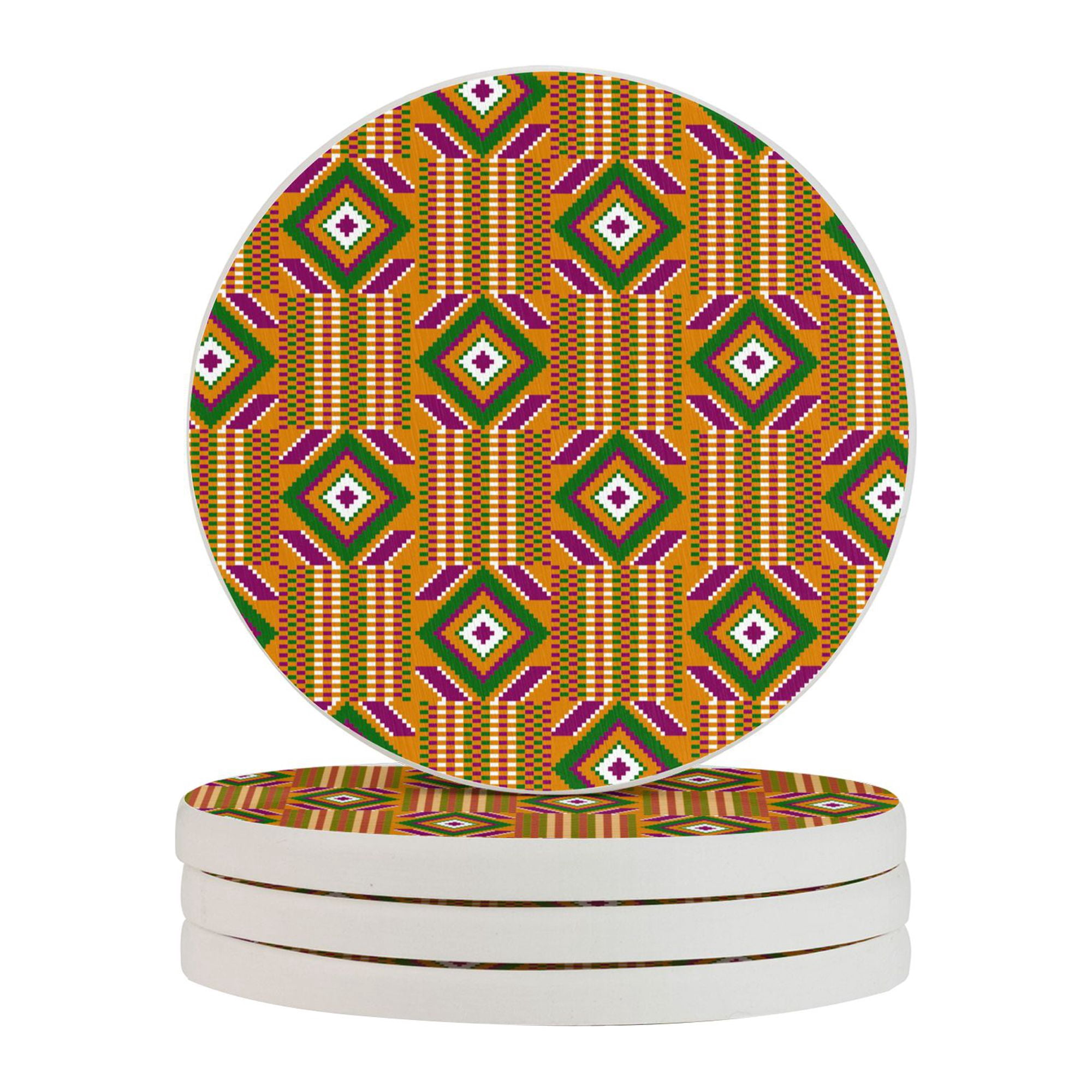 Circular Drink Coasters Set Ghana Kente Fabric African Print Tribal ...