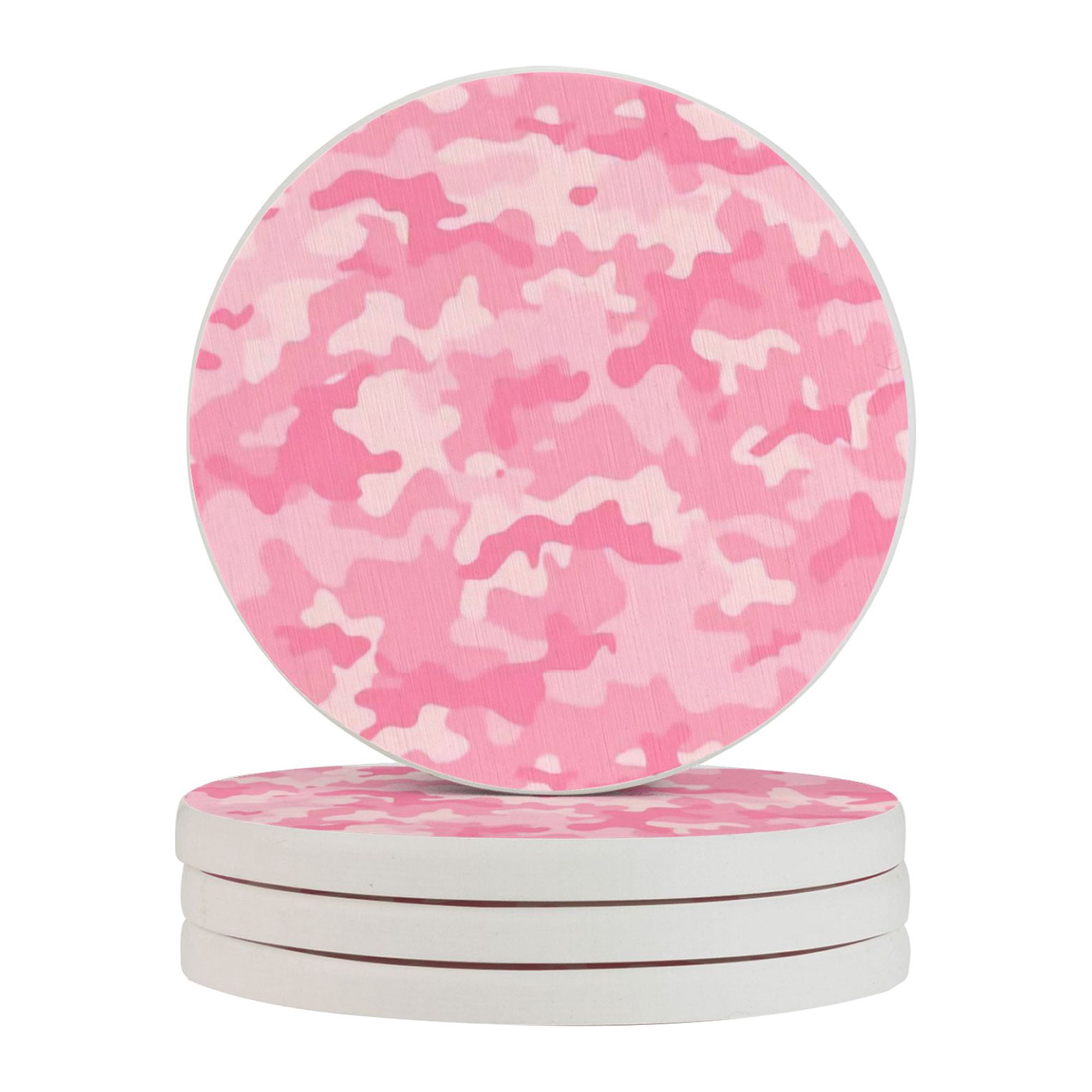 Circular Drink Coasters Set Girly Camo Pink Texture Military Camouflage ...
