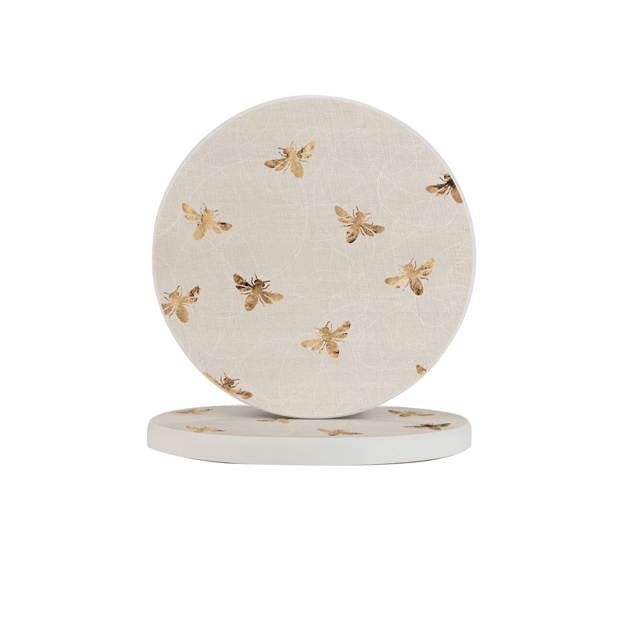 Circular Drink Coasters Set Gold Bee Texture Cream Print Beautiful Home ...
