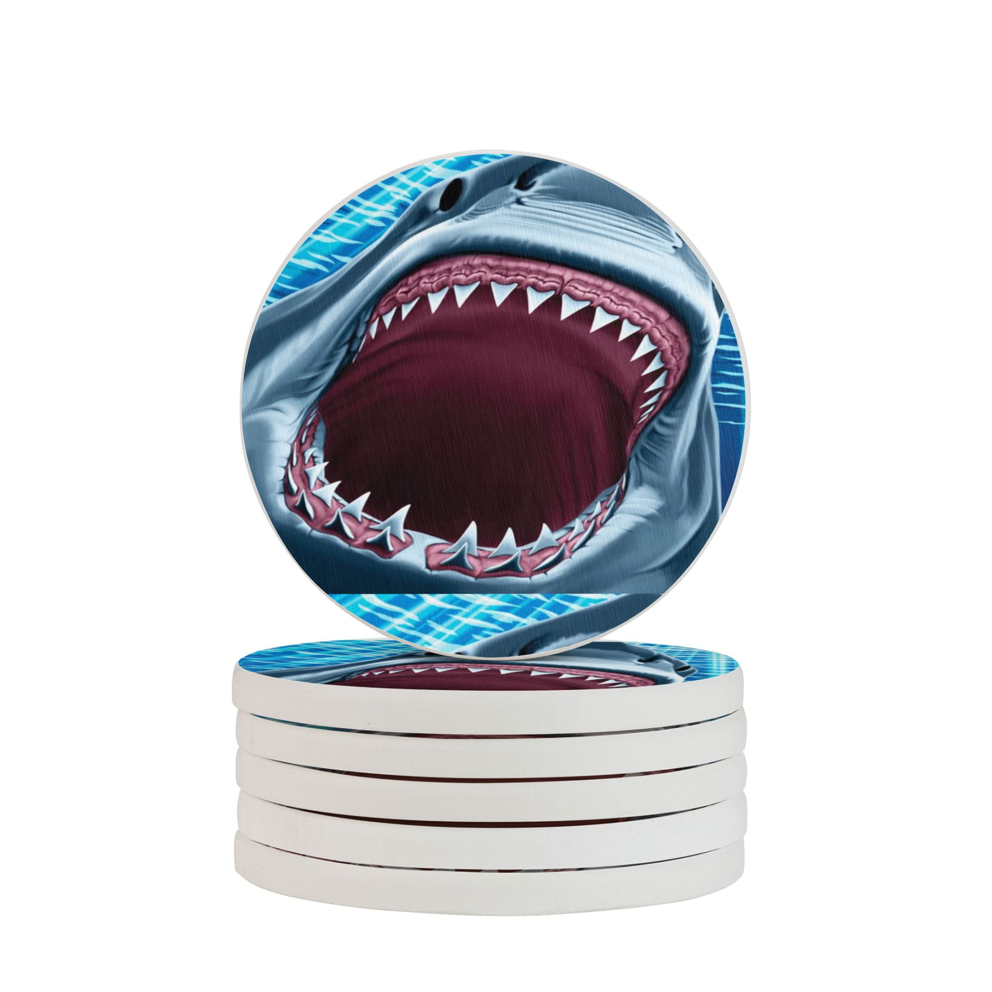 Circular Drink Coasters Set Great White Shark Beautiful Home Decor ...