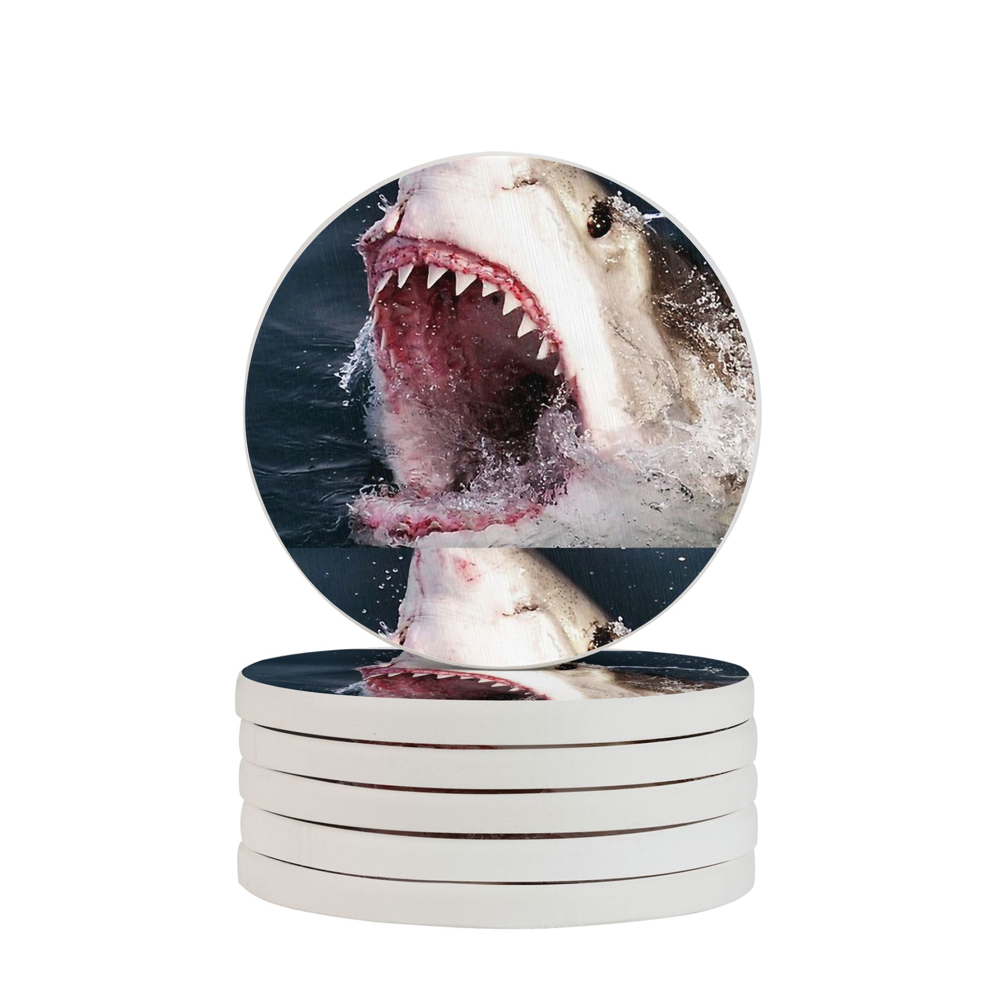 Circular Drink Coasters Set Great White Shark d Shark Beautiful Home ...