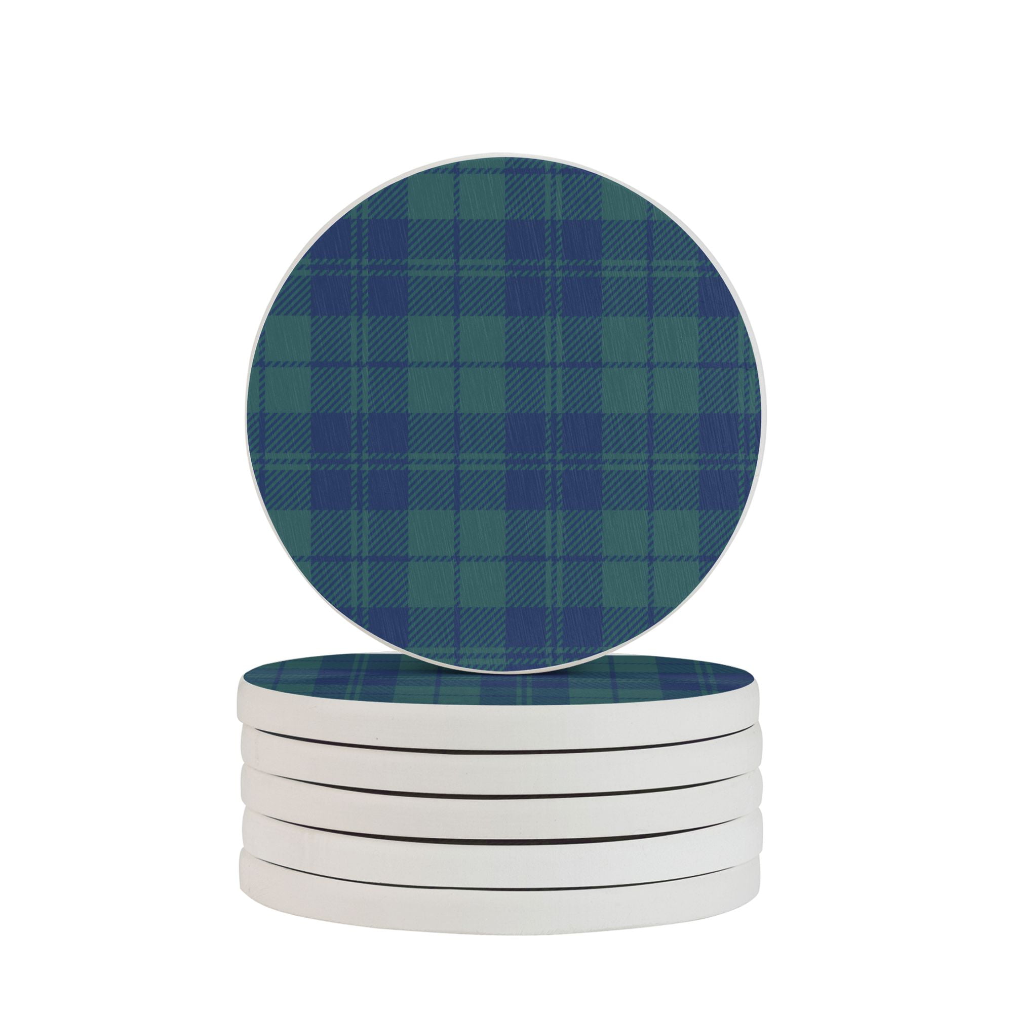 Circular Drink Coasters Set Green-Blue Plaid Beautiful Home Decor ...