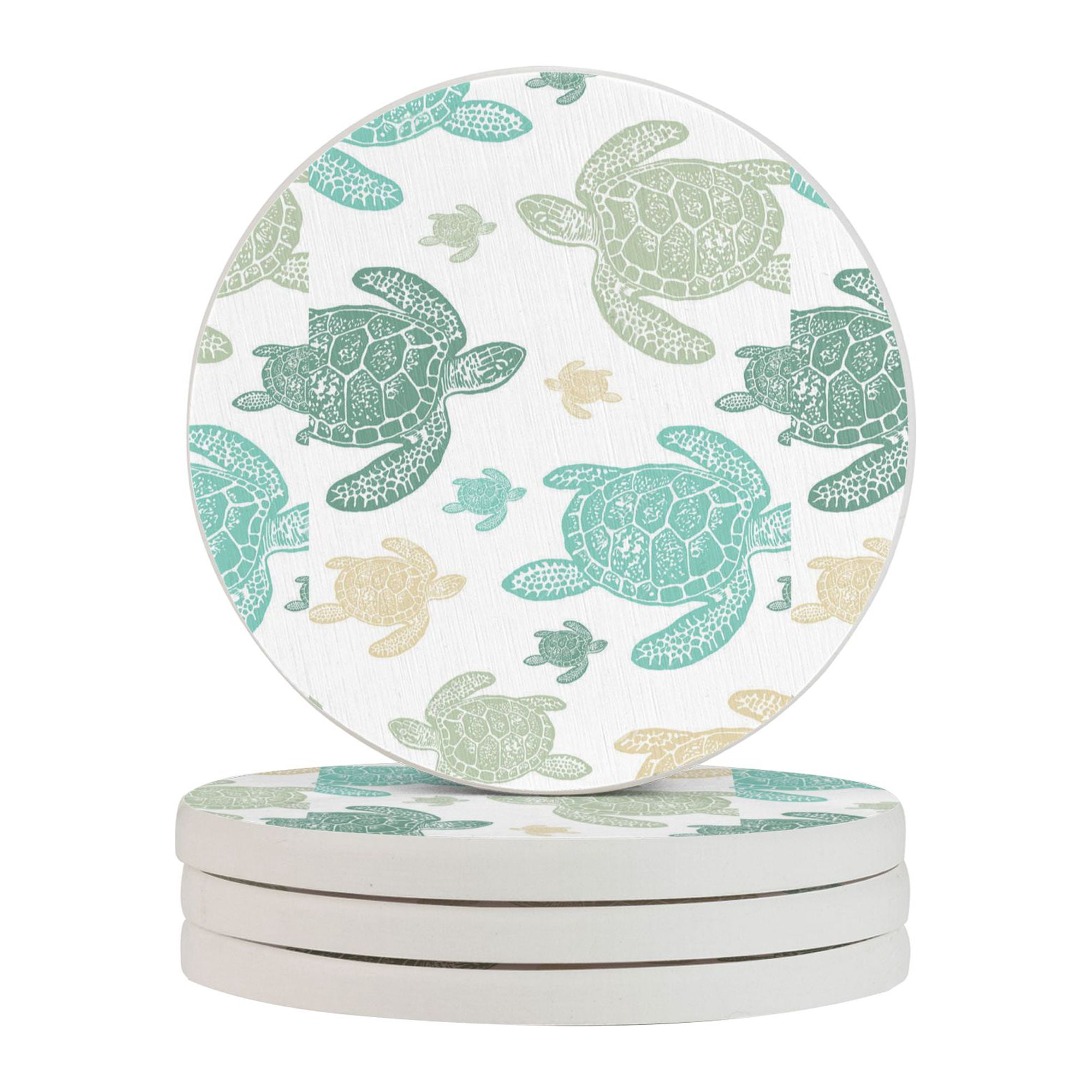 Circular Drink Coasters Set Green Sea Turtles Heart Design Beautiful ...