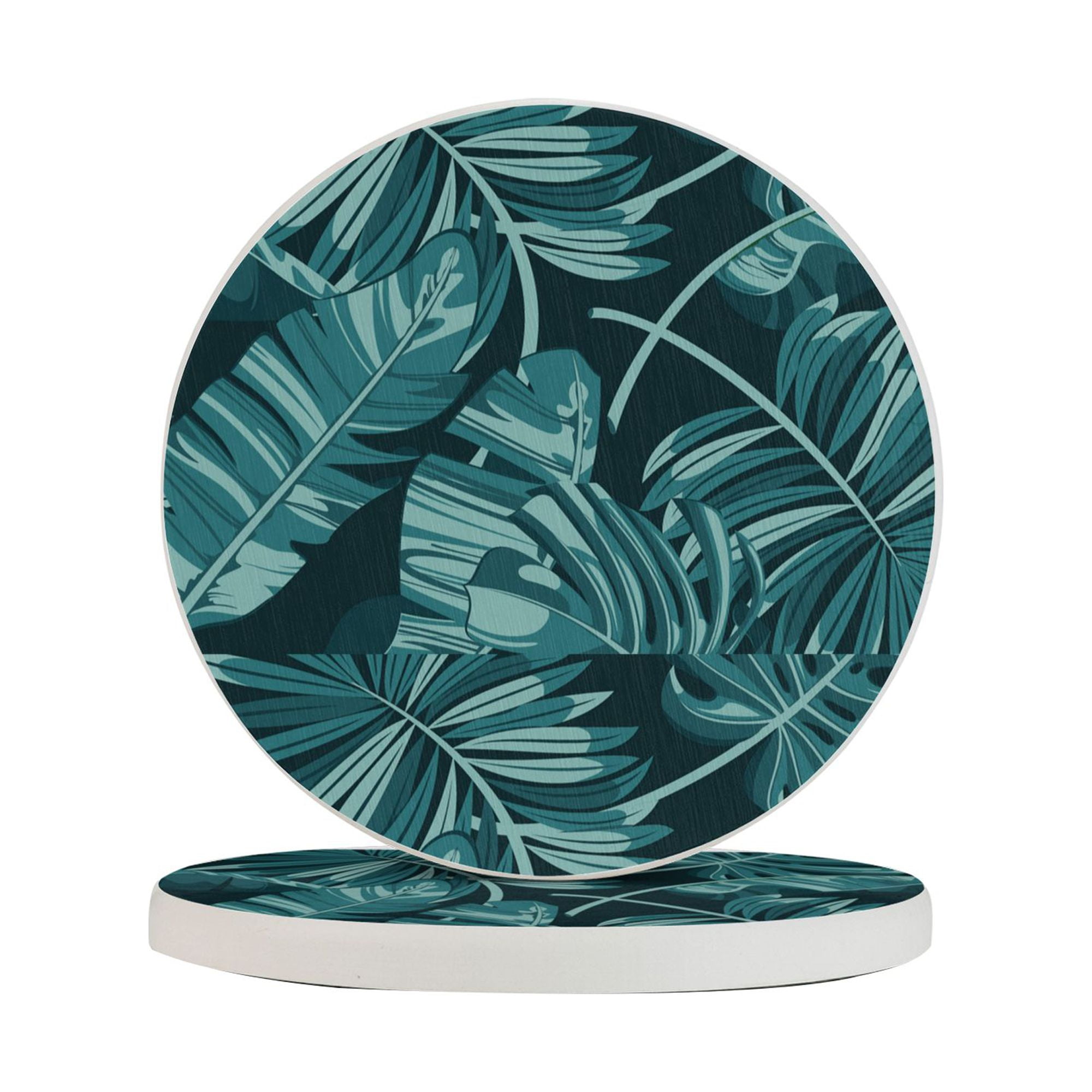 Circular Drink Coasters Set Green Tropical Plant Beautiful Home Decor ...
