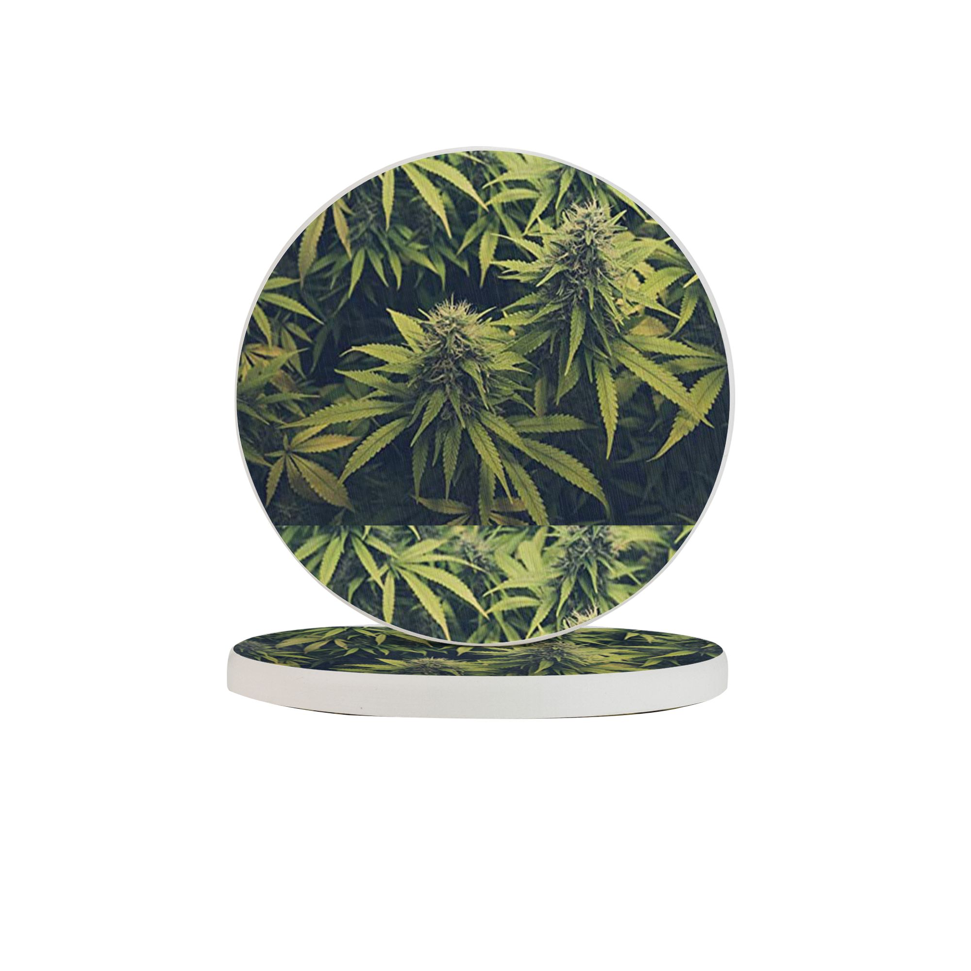 Circular Drink Coasters Set Green Weed Leaves Beautiful Home Decor ...