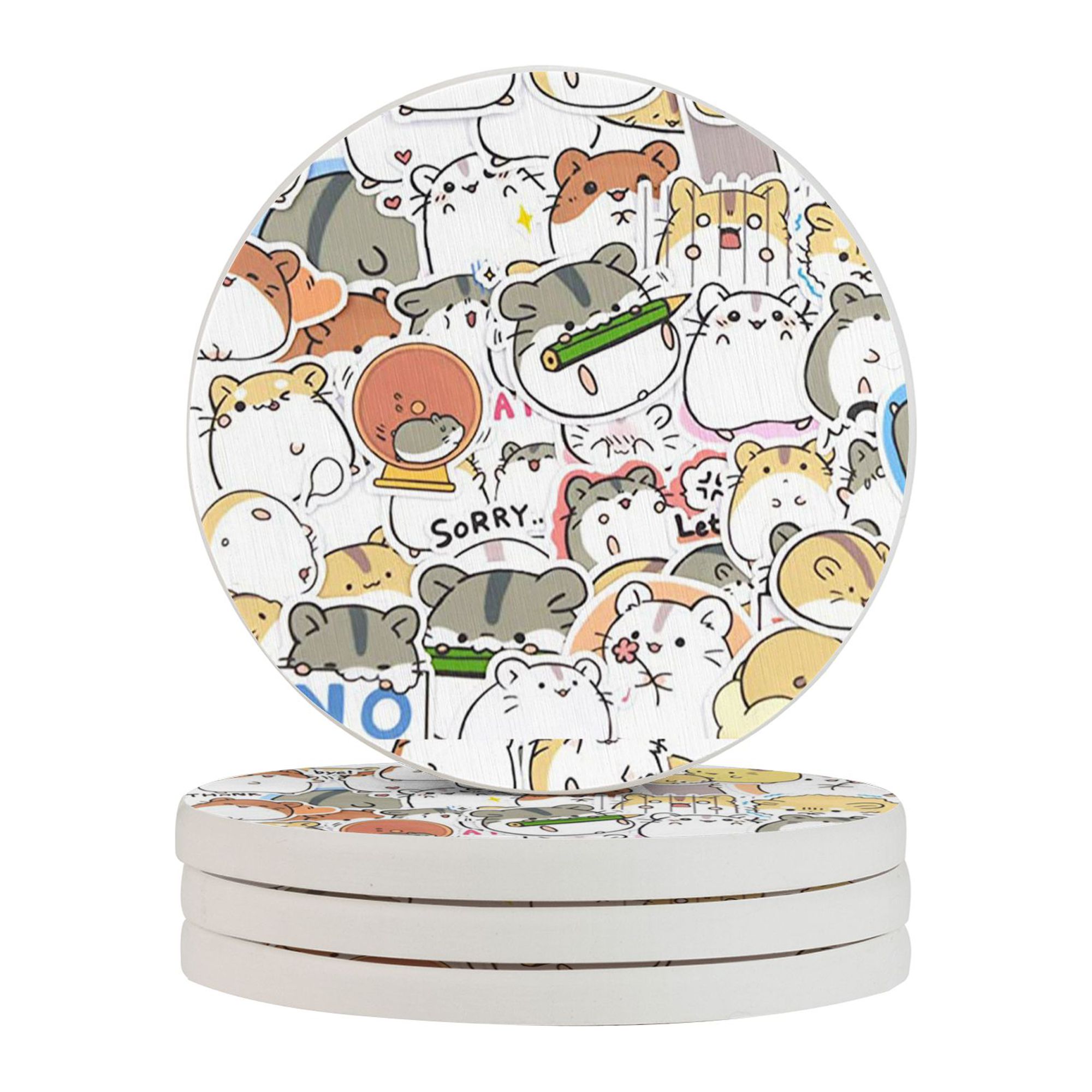Circular Drink Coasters Set Hamster Vinyl Beautiful Home Decor ...